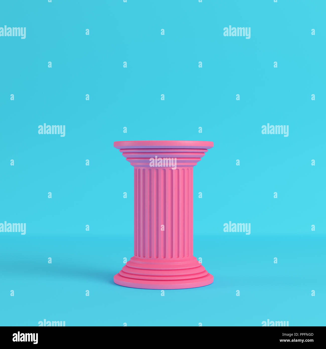 Pink ancient pillar on bright blue background in pastel colors ...