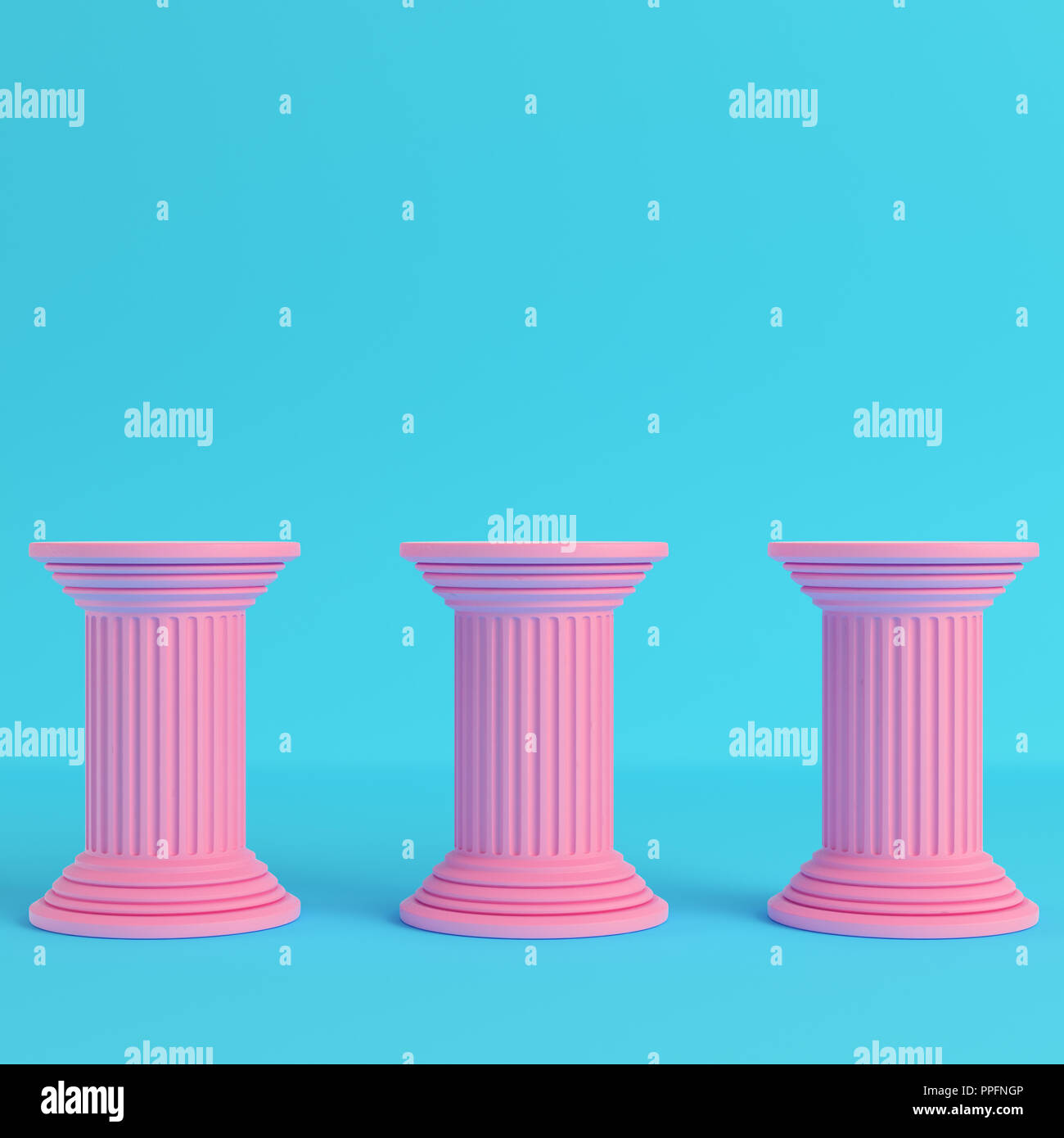 Three ancient pillars on bright blue background in pastel colors ...