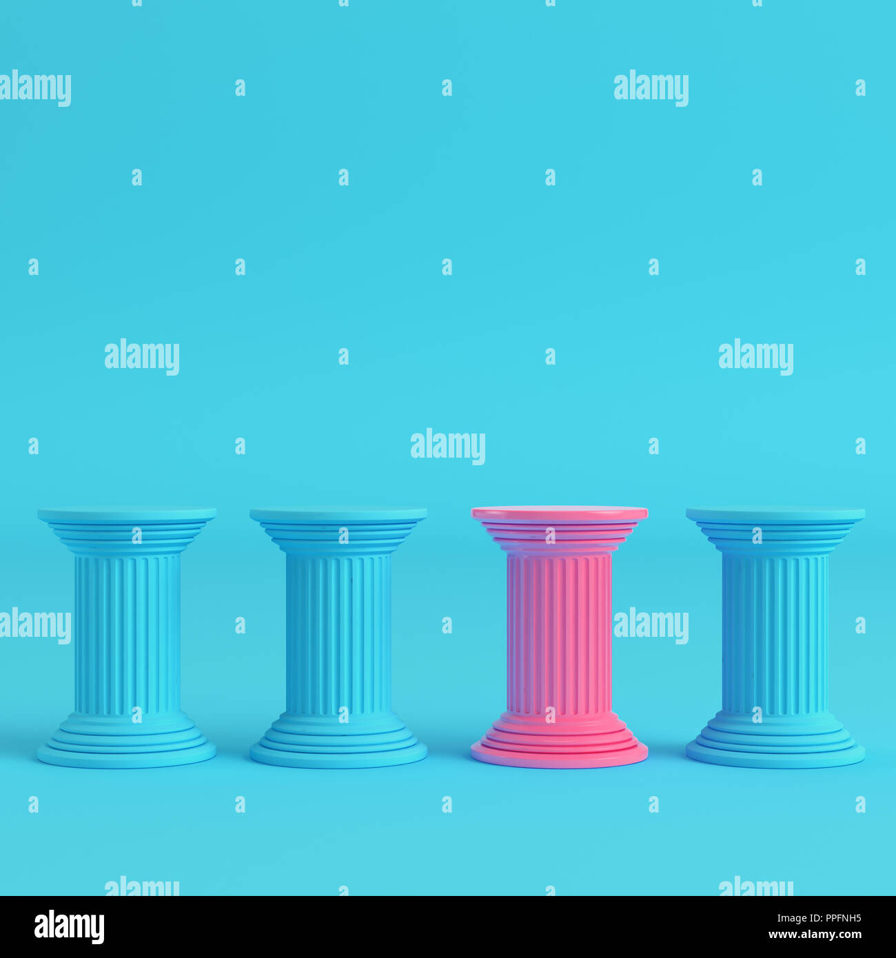 Four ancient pillars on bright blue background in pastel colors ...