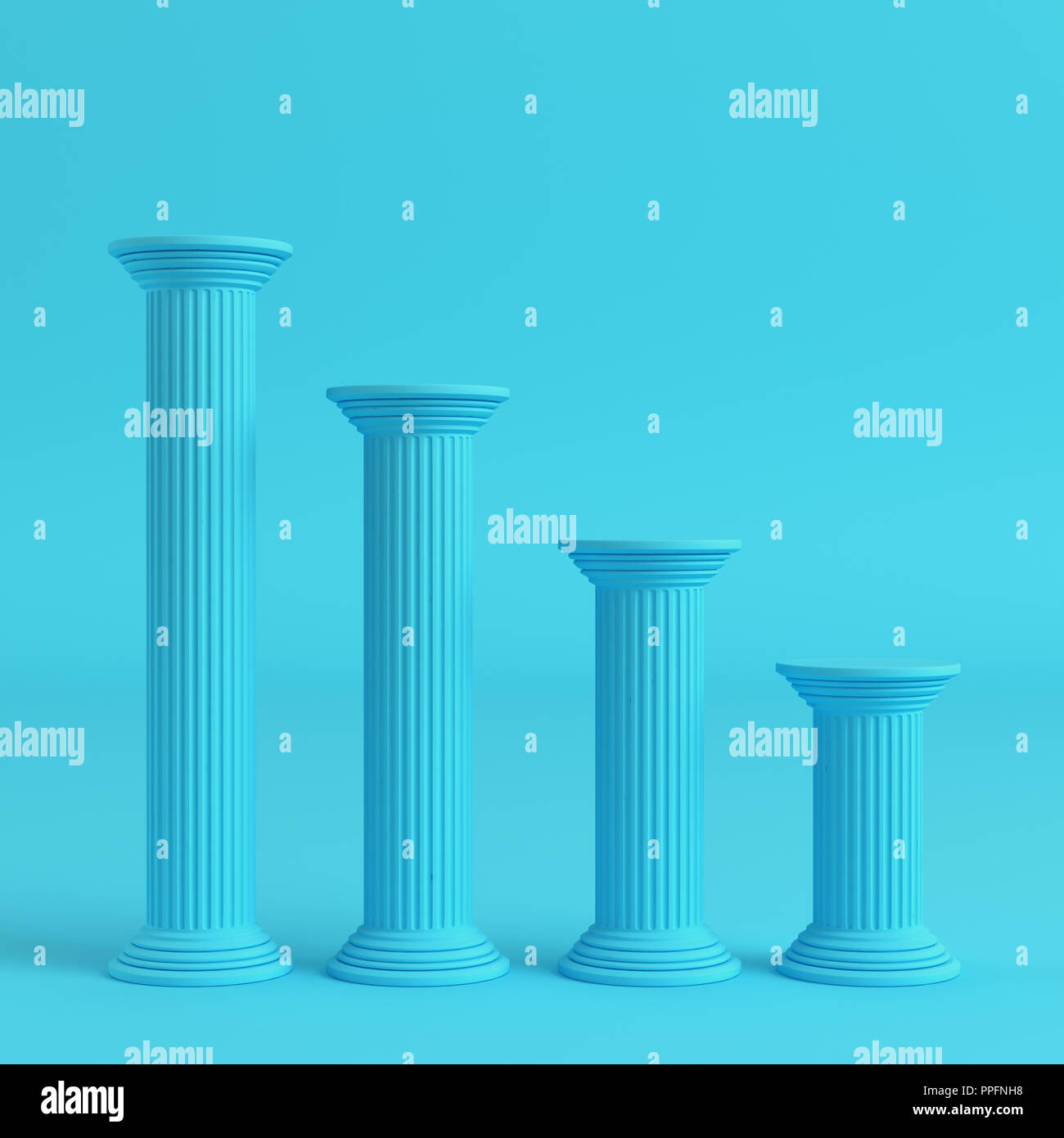Four ancient pillars on bright blue background in pastel colors ...