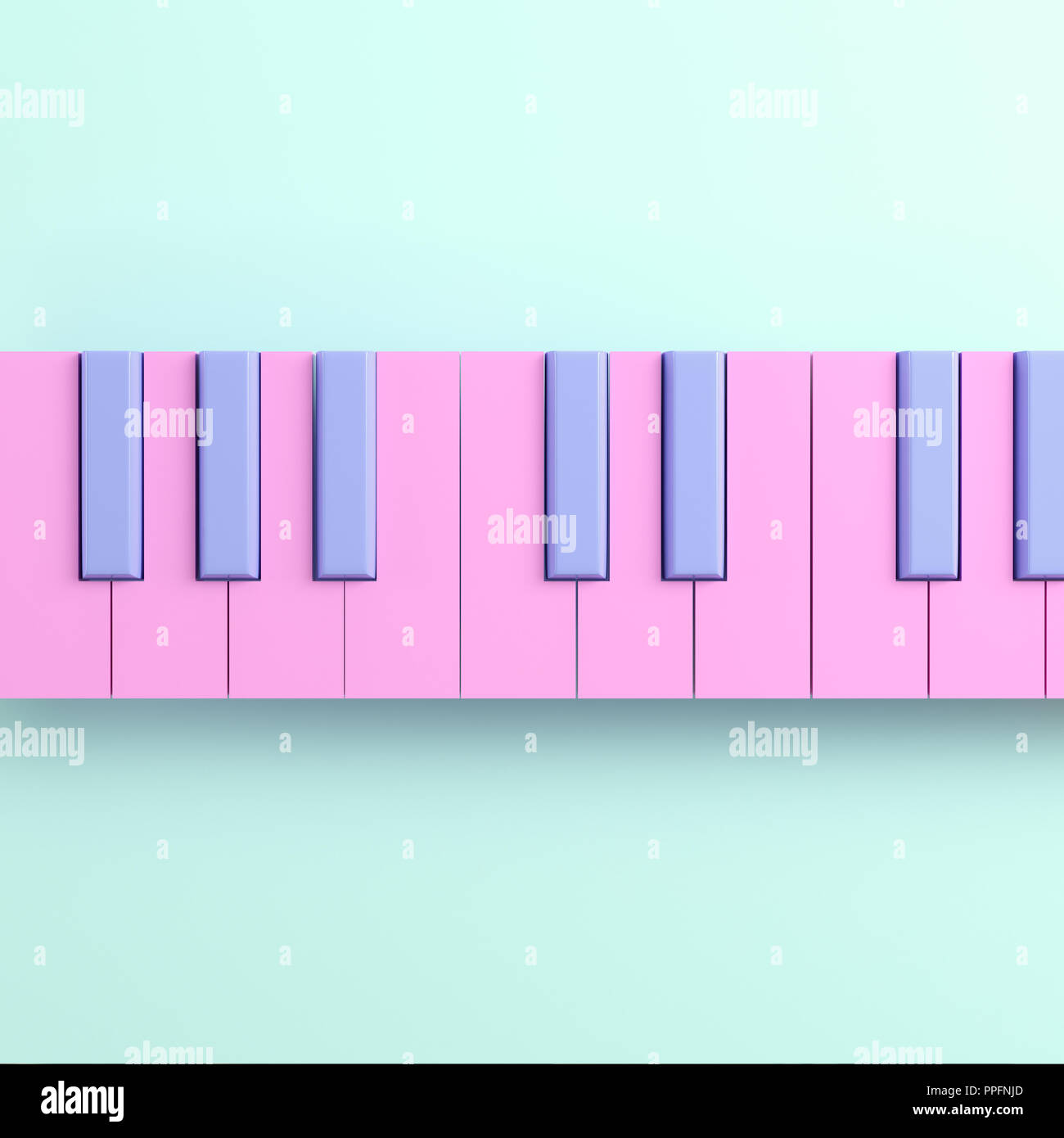 Pink piano keyboard on bright background in pastel colors. Top view. 3d ...