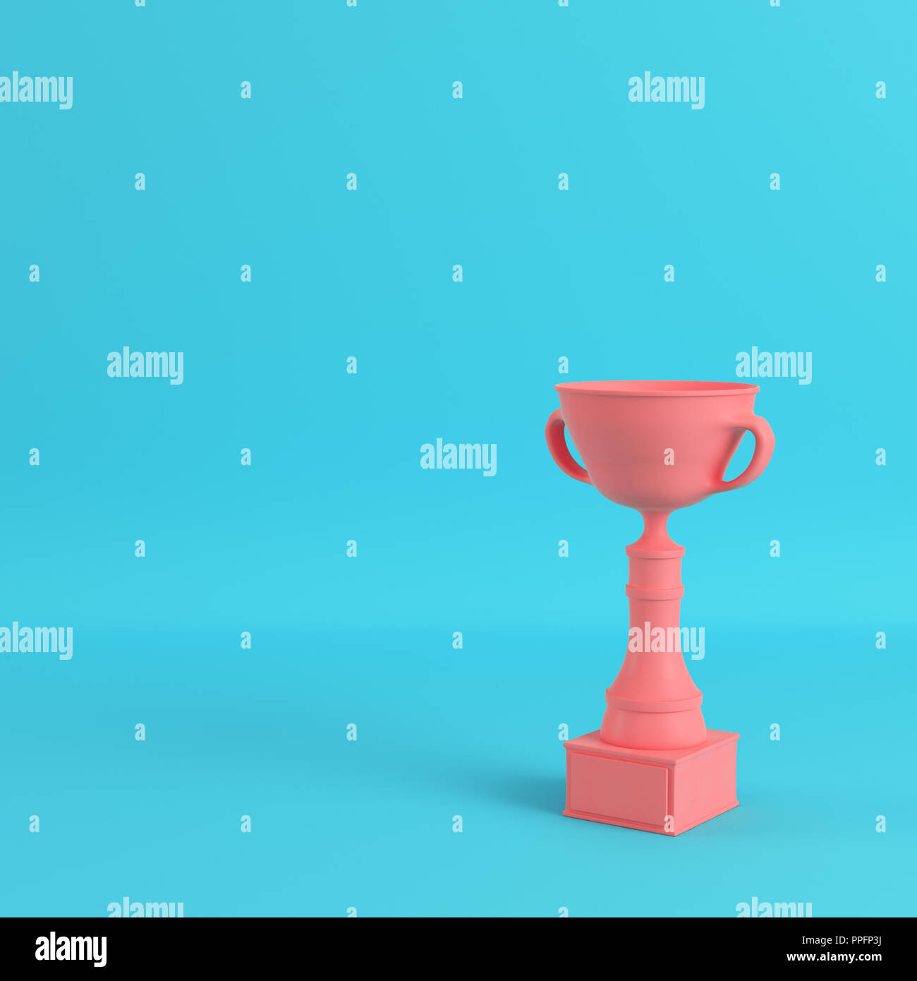 Trophy cup on bright blue background in pastel colors. Minimalism ...