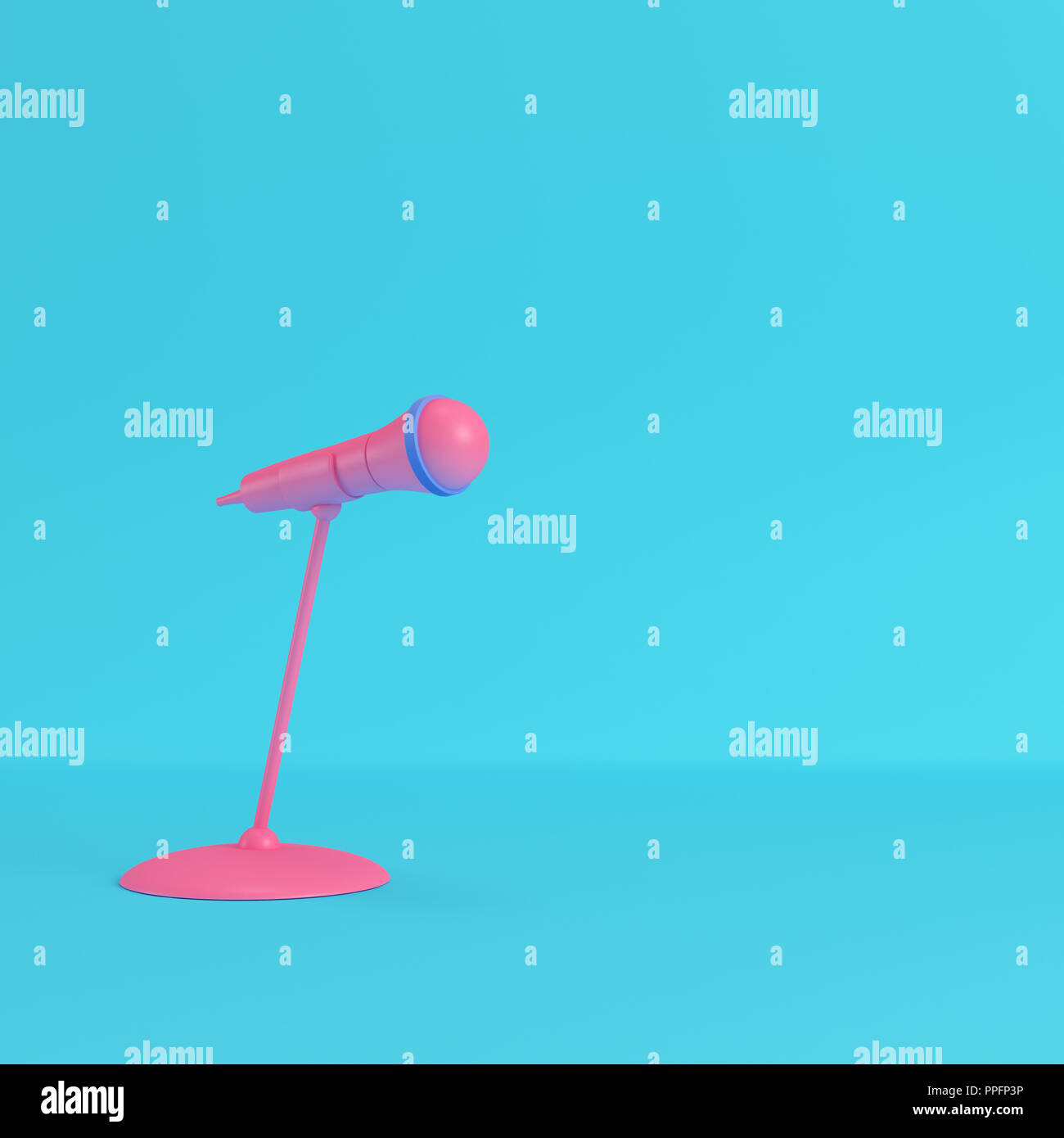 Microphone with stand on bright blue background in pastel colors ...