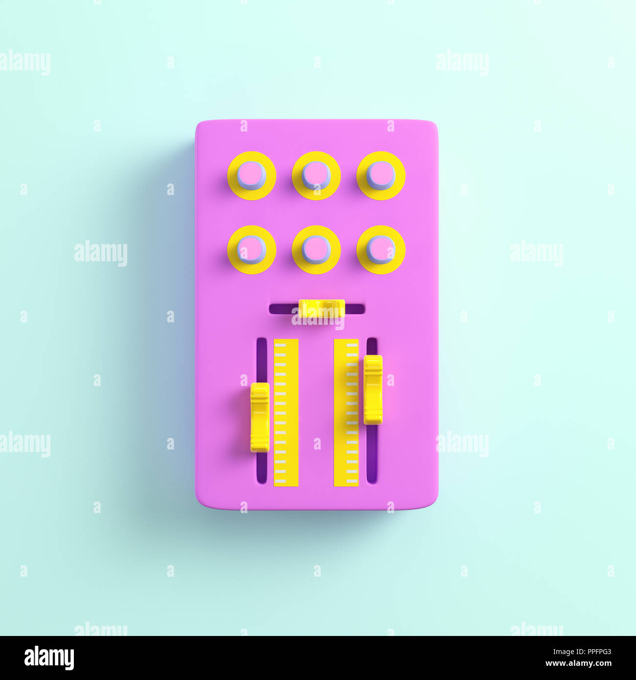 Pink dj mixer on bright background in pastel colors. Top view. 3d ...