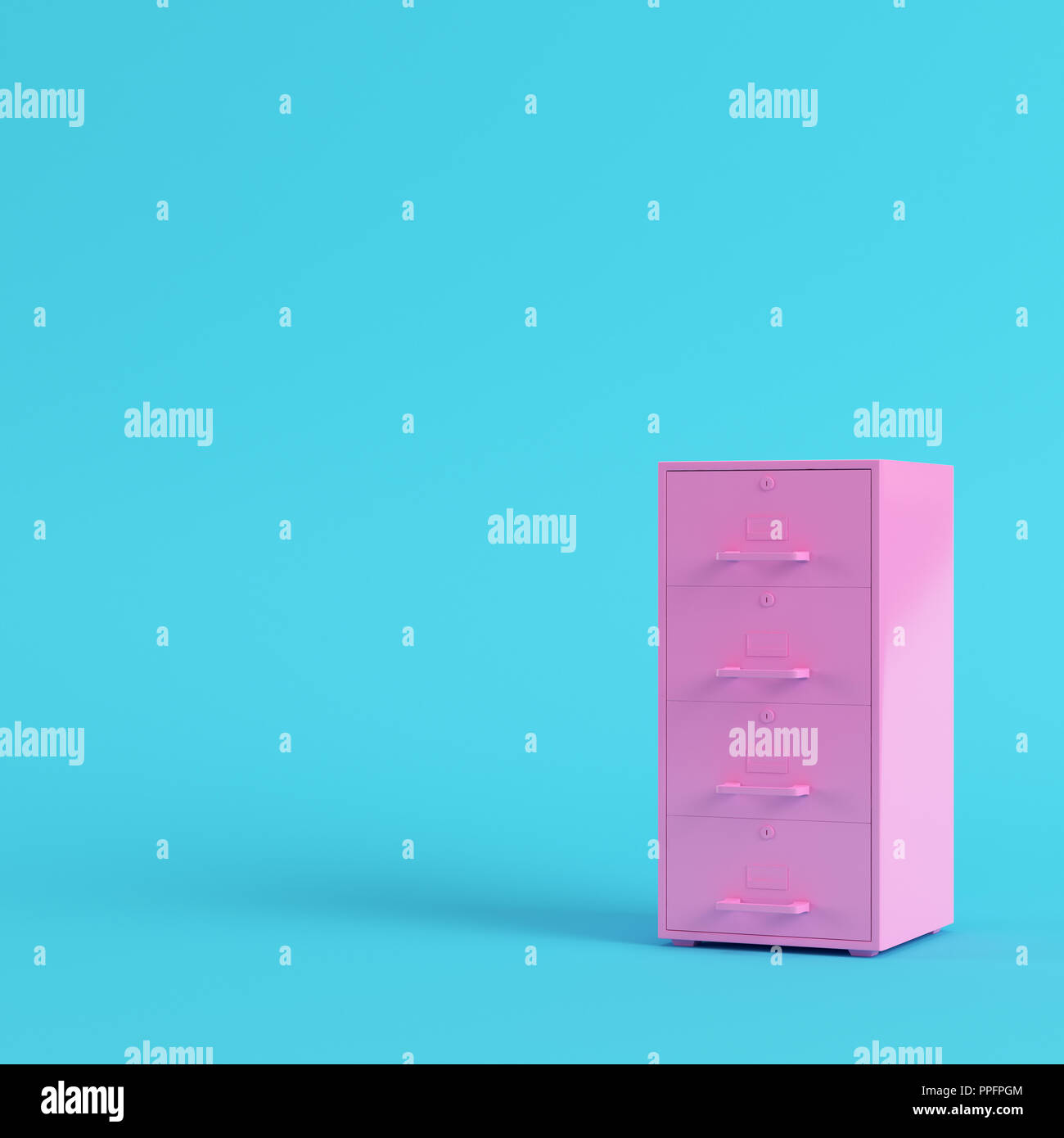 Pink filing cabinet on bright blue background in pastel colors ...