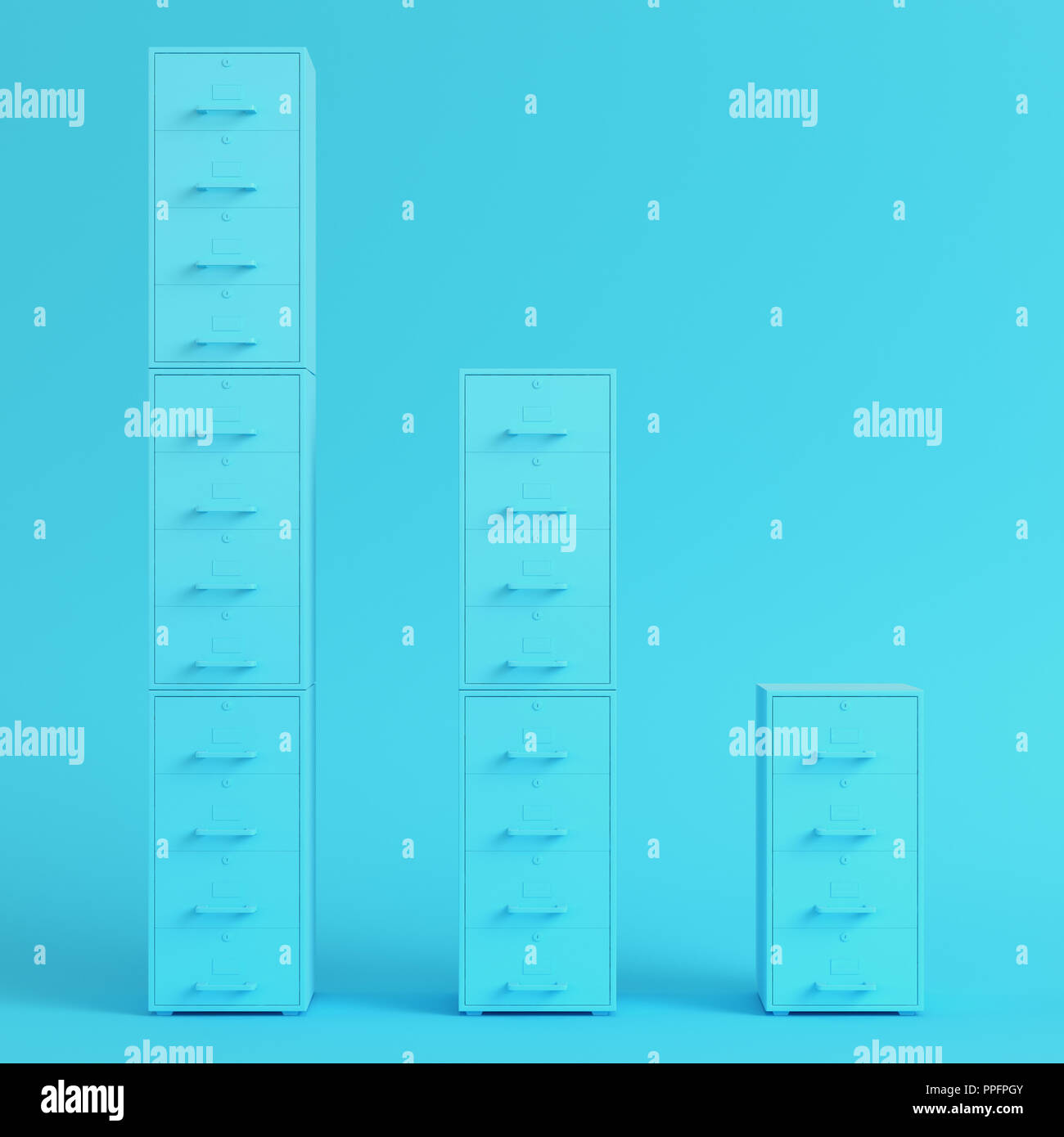 Blue filing cabinets on bright blue background in pastel colors ...