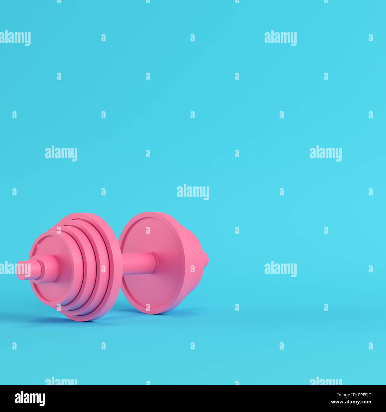 Abstract pink dumbbell on bright blue background in pastel colors ...