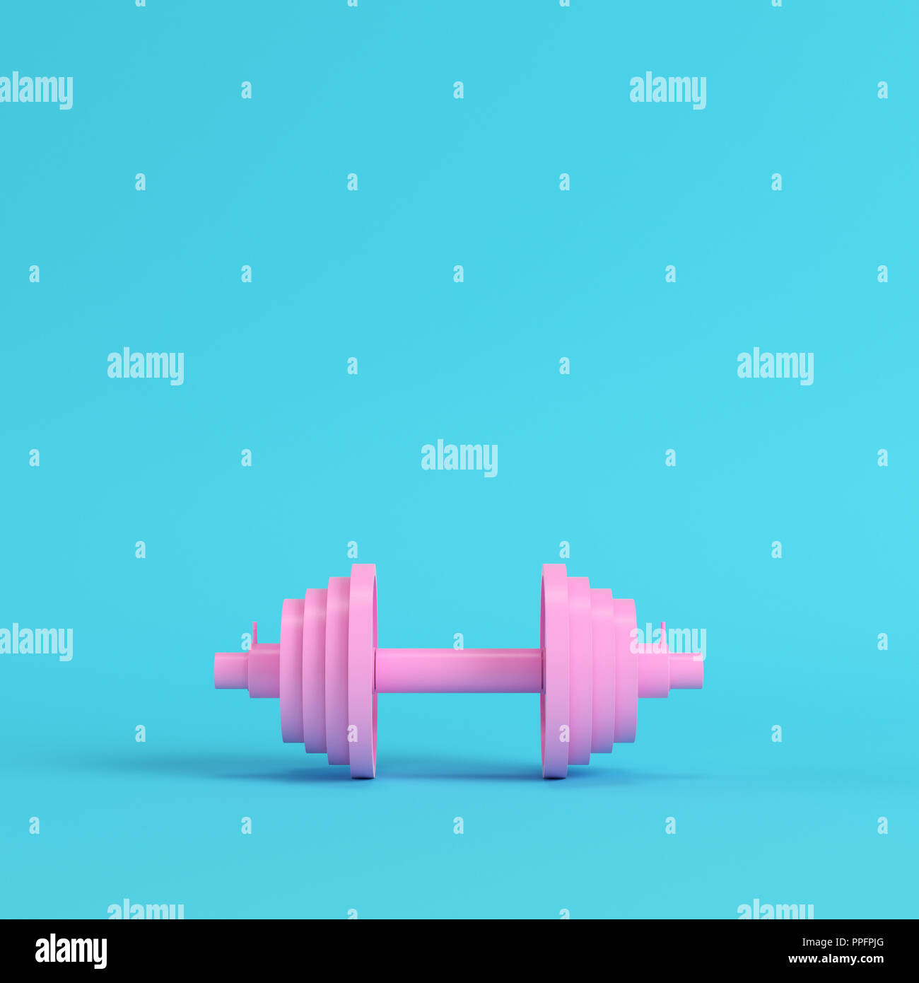 Abstract pink dumbbell on bright blue background in pastel colors ...