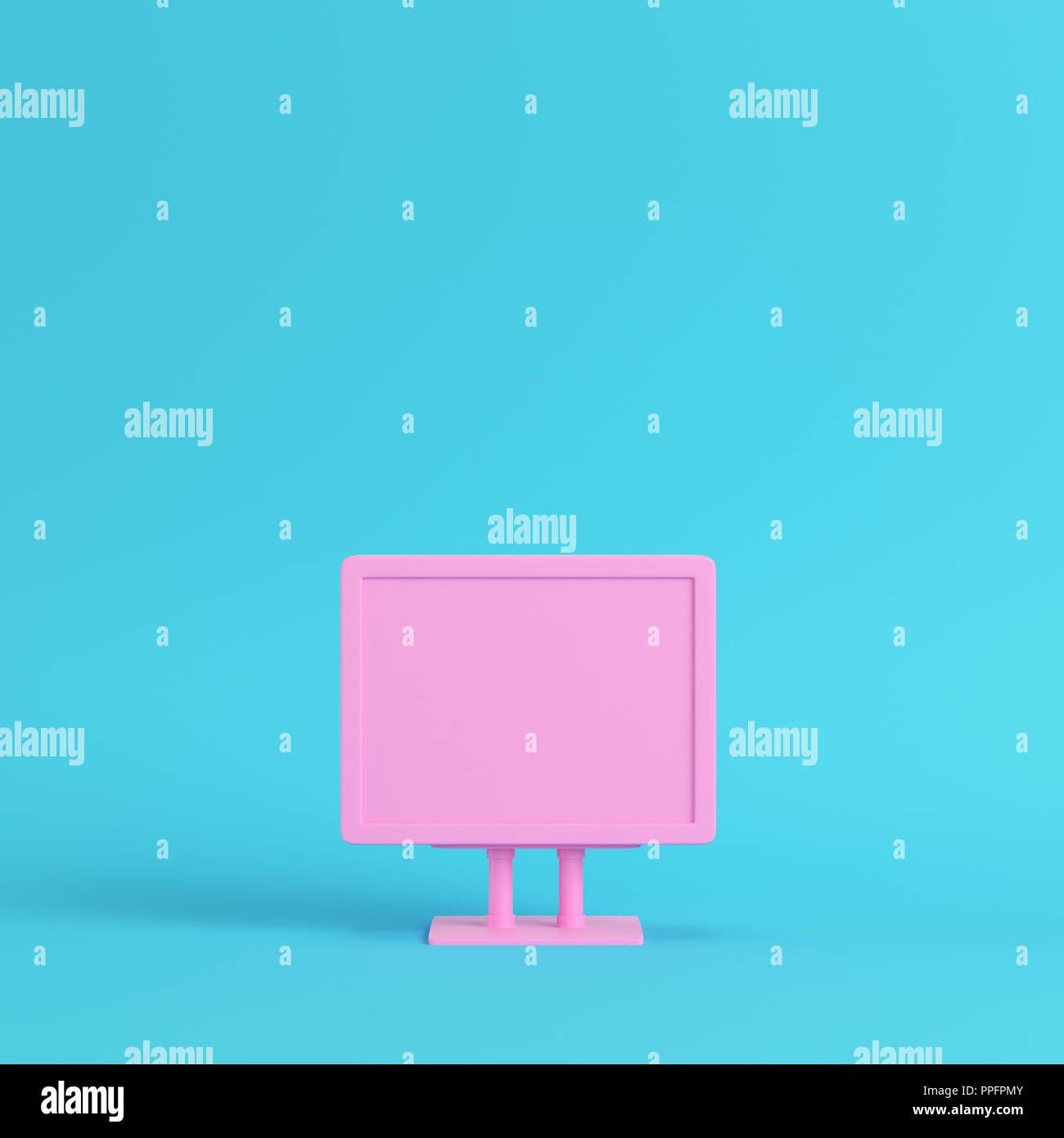 Pink blank advertising billboard on bright blue background in pastel ...