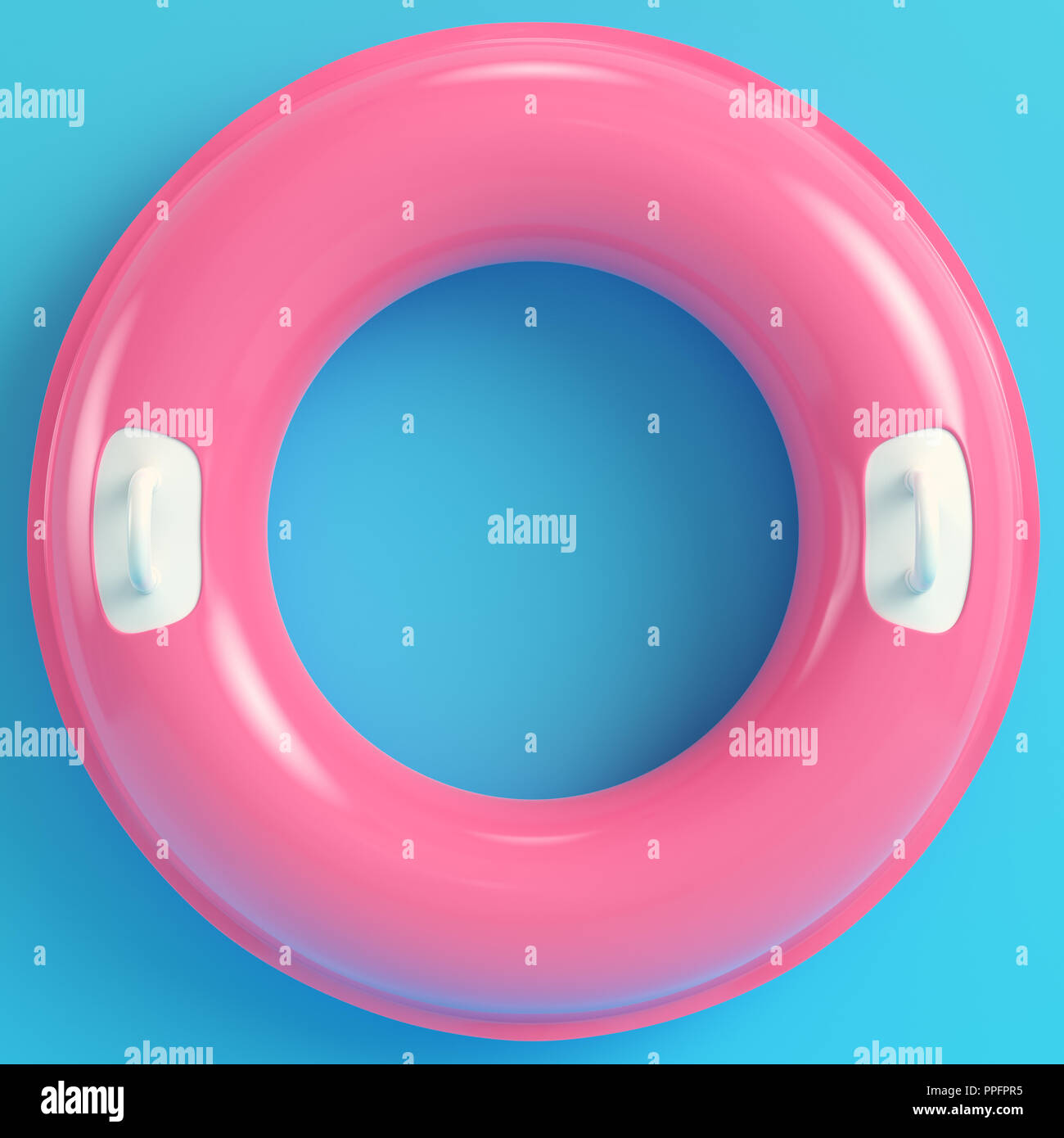 Pink inflatable ring on bright blue background in pastel colors ...