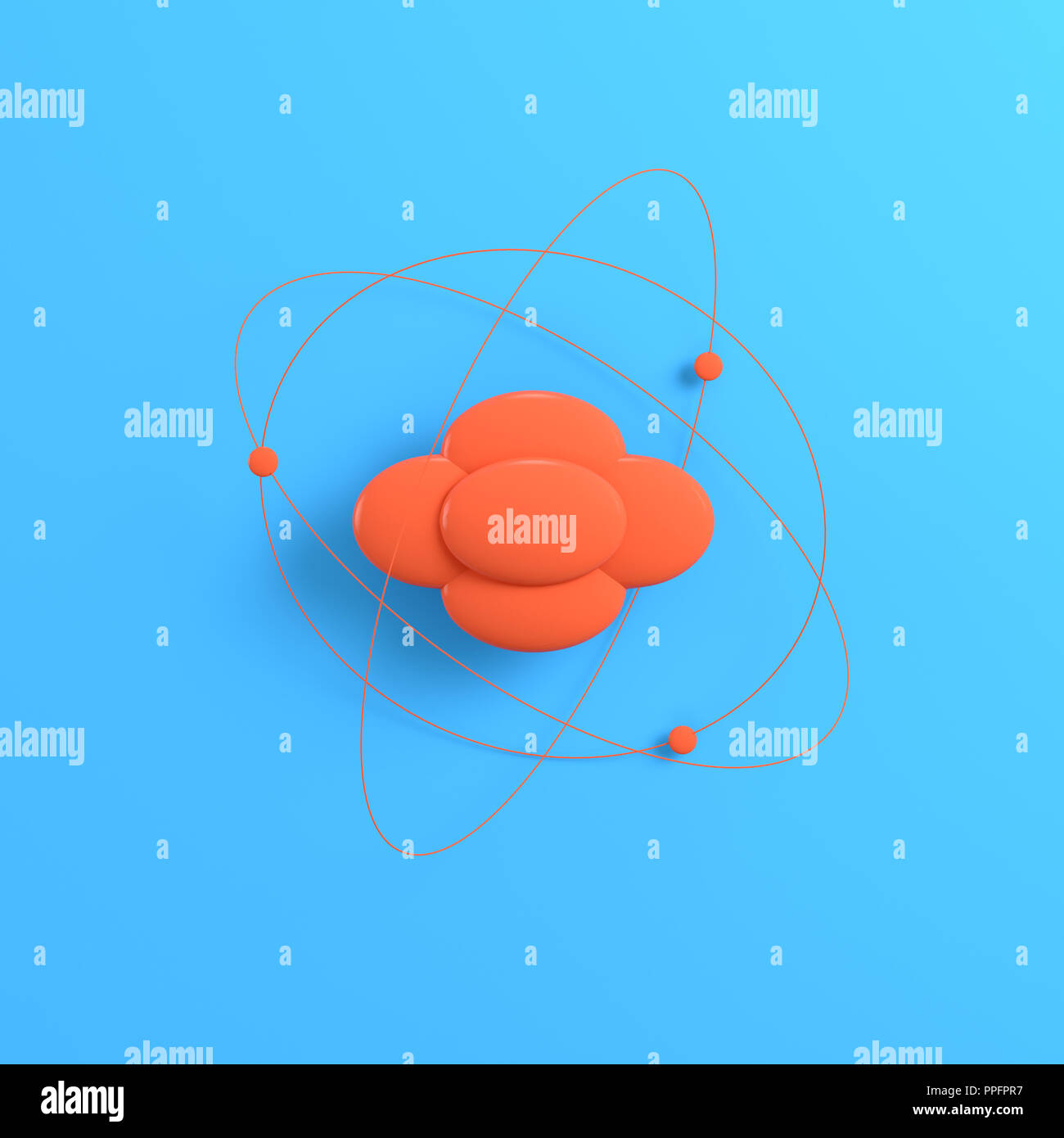 Atom on bright blue background. Minimalism concept. 3d render Stock ...
