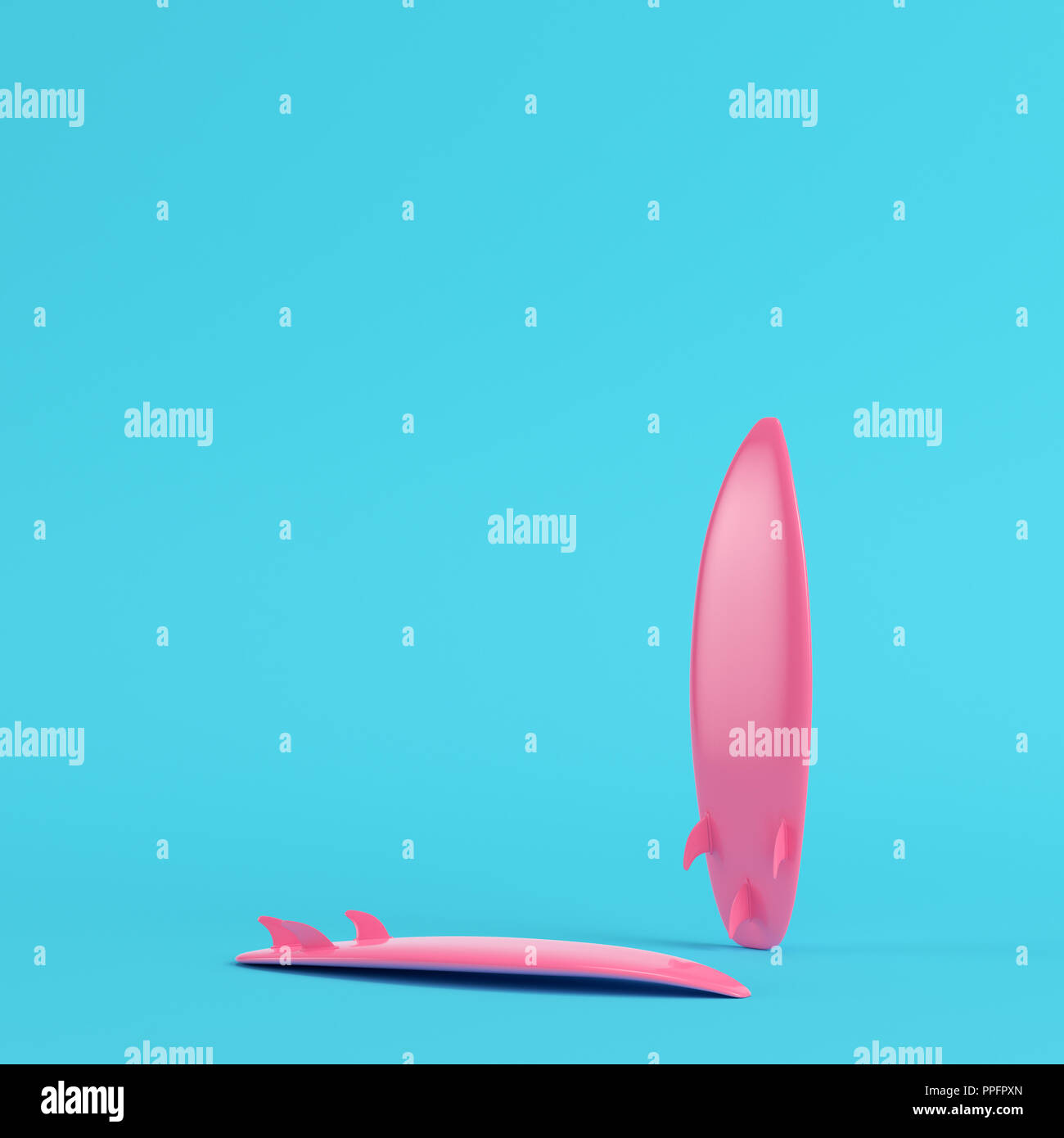 Pink surfboard on bright blue background in pastel colors. Minimalism ...