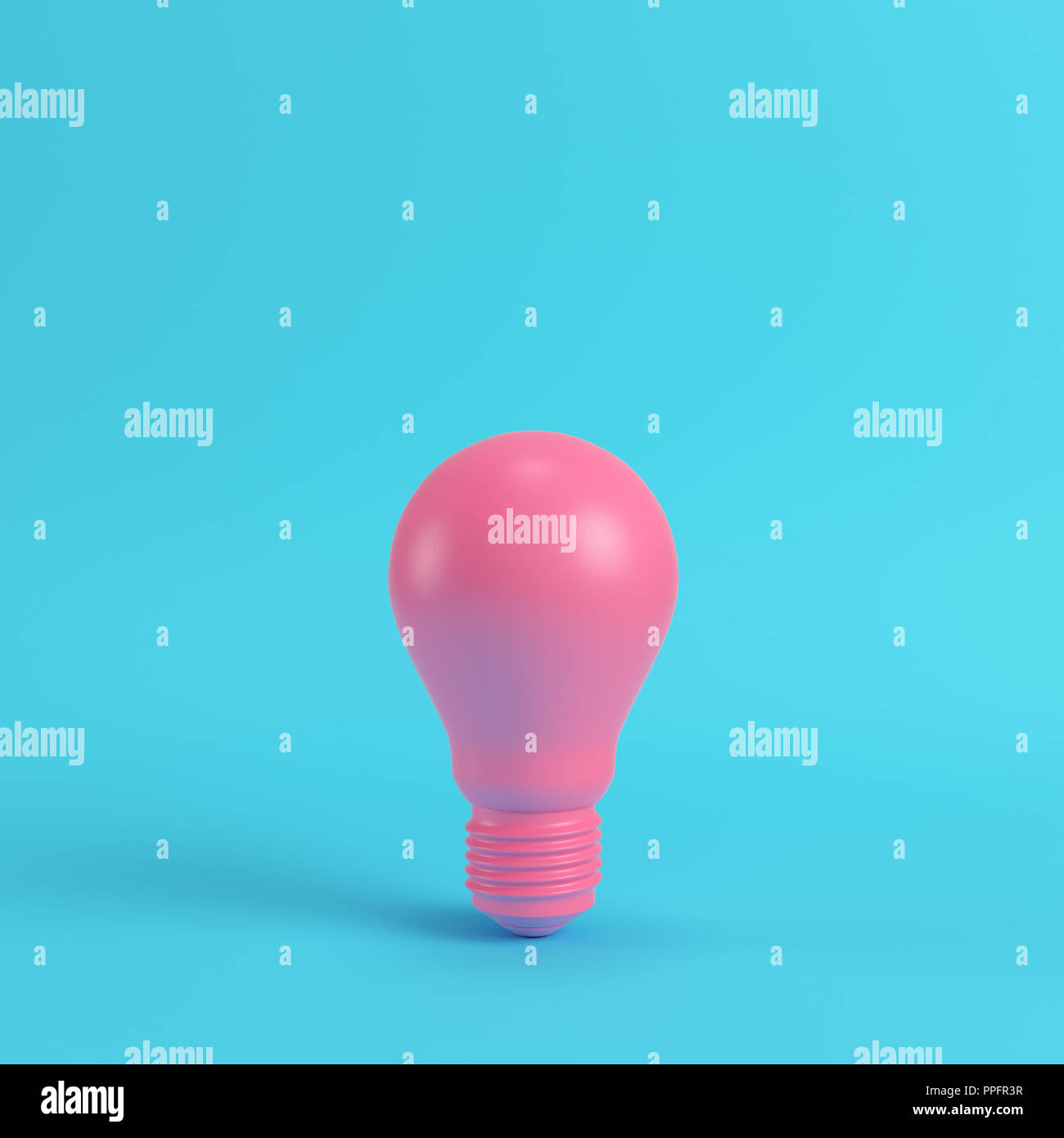 Pink light bulb on bright blue background in pastel colors. Minimalism ...