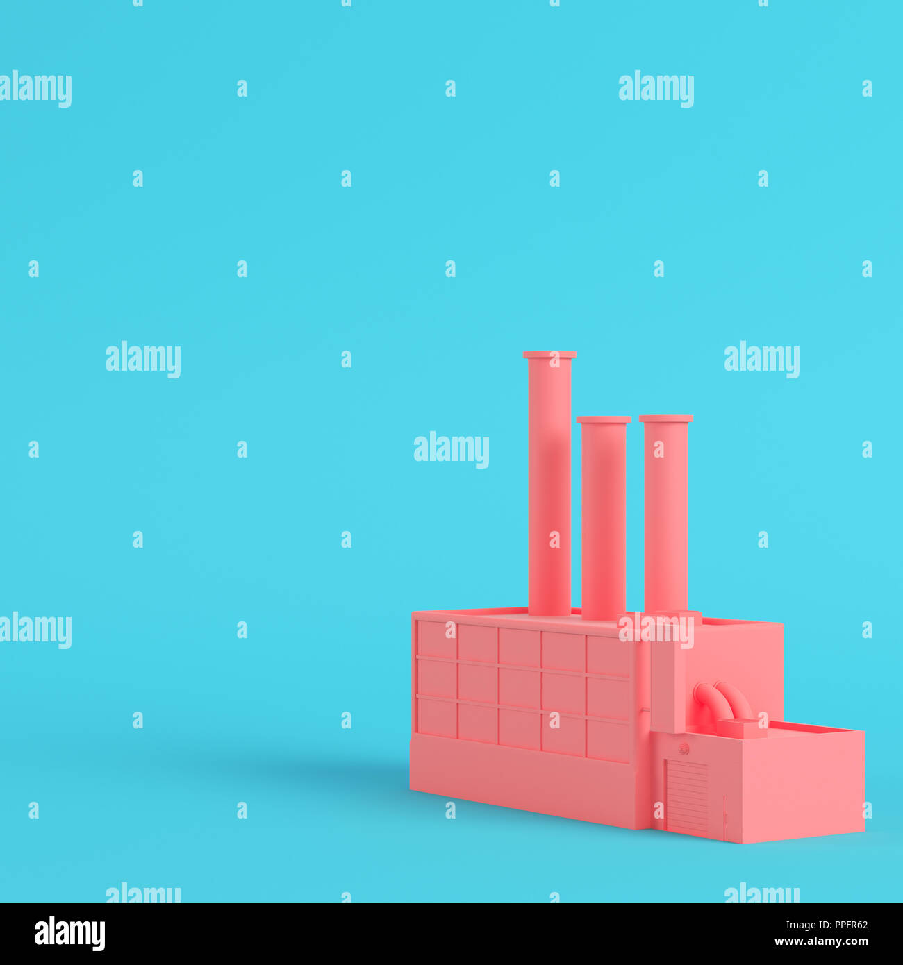 Pink factory on bright blue background in pastel colors. Minimalism ...