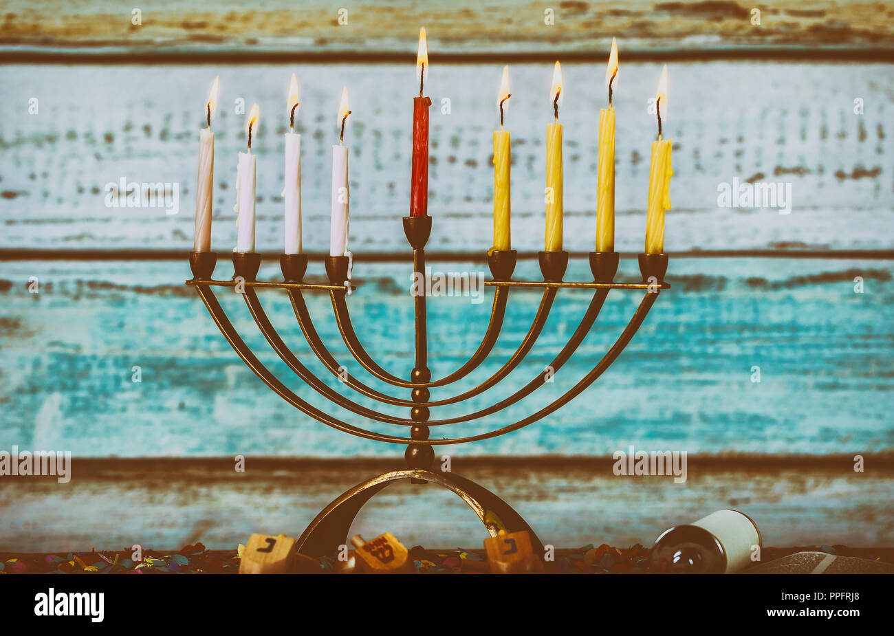 Lit menorah hi-res stock photography and images - Alamy