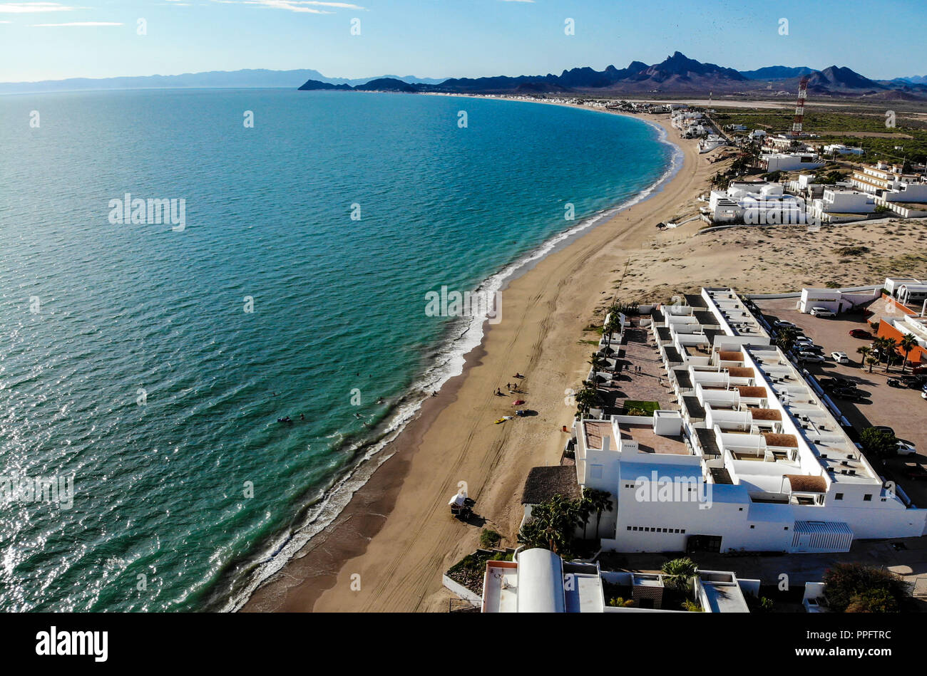 Aerial view of Kino Bay in Sonora, Mexico. Beach. Tourist destination ...