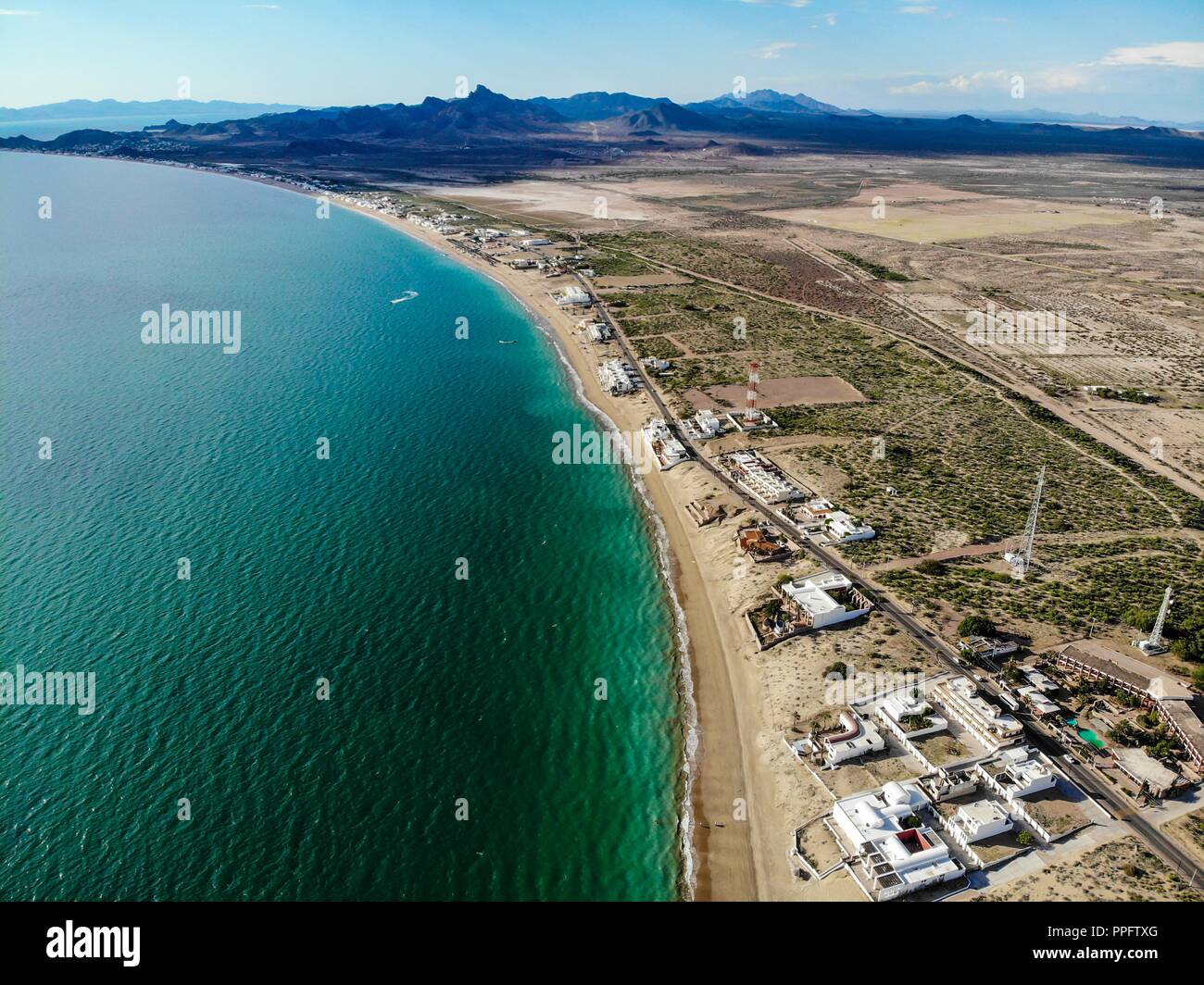 Aerial view of Kino Bay in Sonora, Mexico. Beach. Tourist destination ...