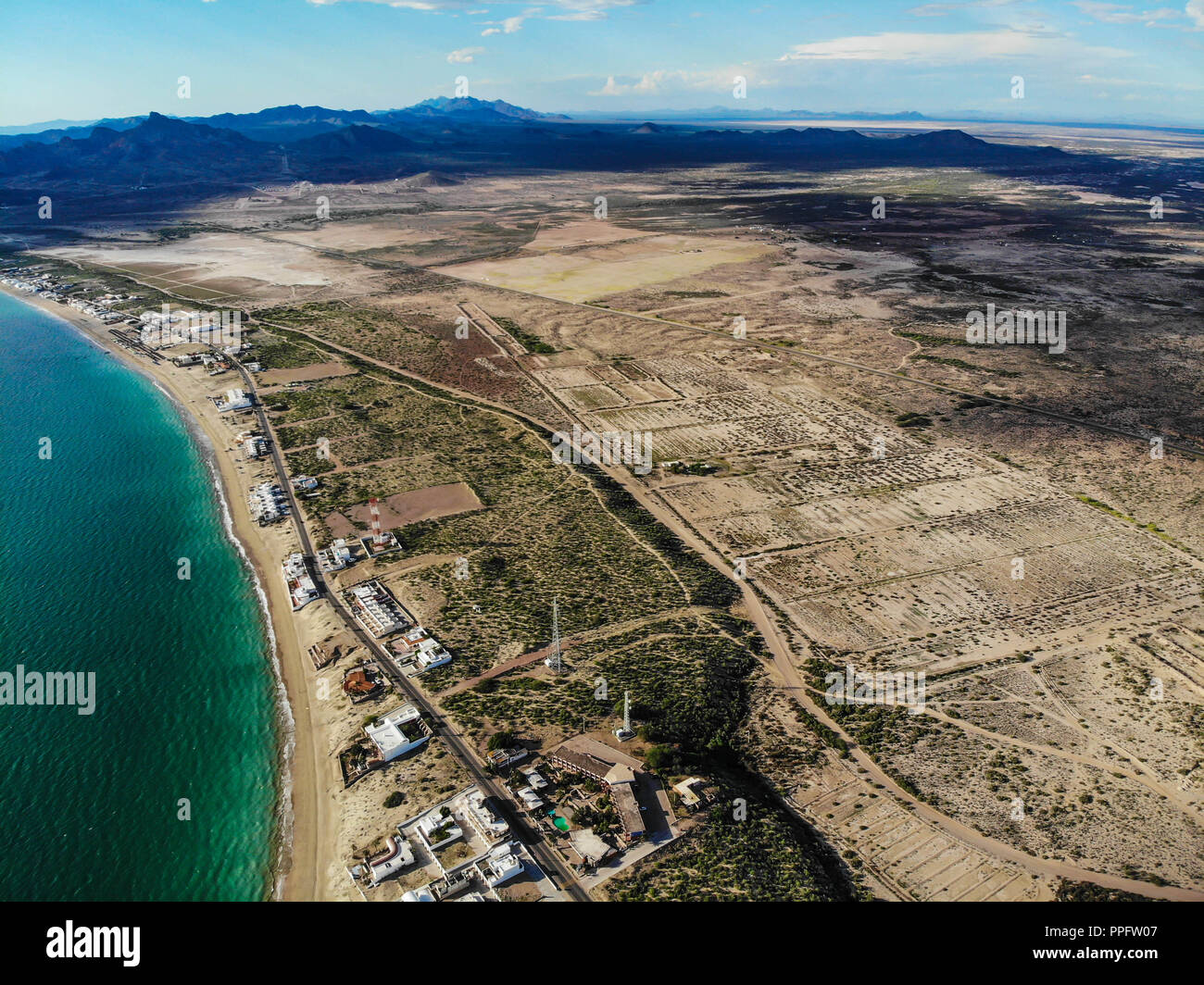 Aerial view of Kino Bay in Sonora, Mexico. Beach. Tourist destination ...