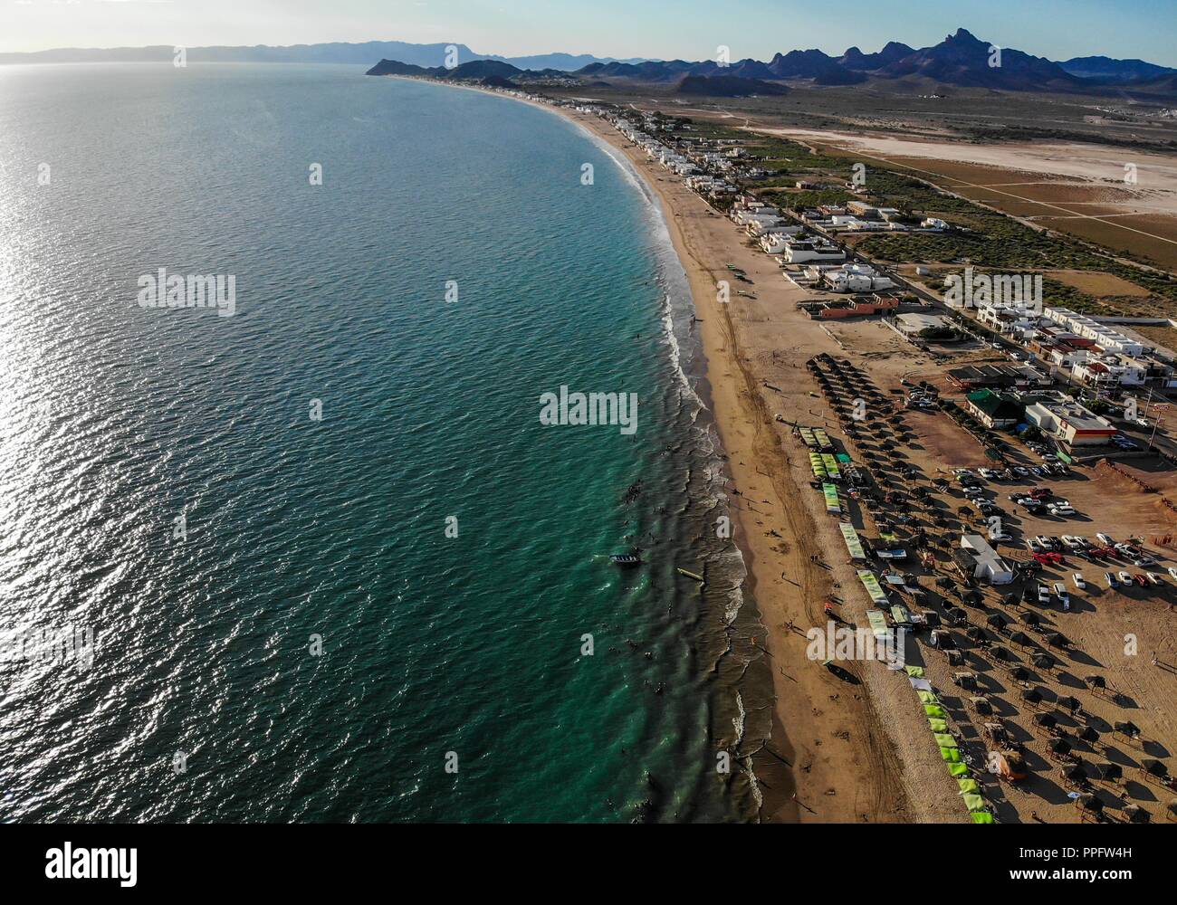 Aerial view of Kino Bay in Sonora, Mexico. Beach. Tourist destination. gulf of California ...