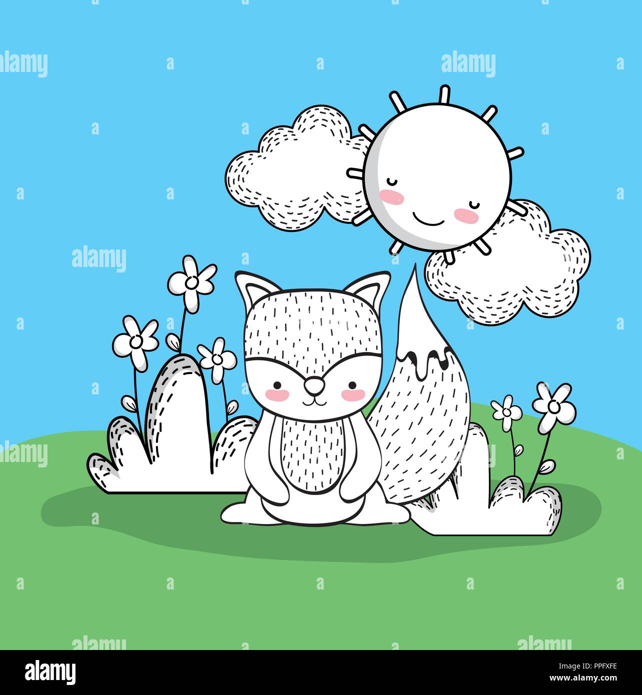 cute squirrel with happy sun and clouds Stock Vector Image & Art - Alamy
