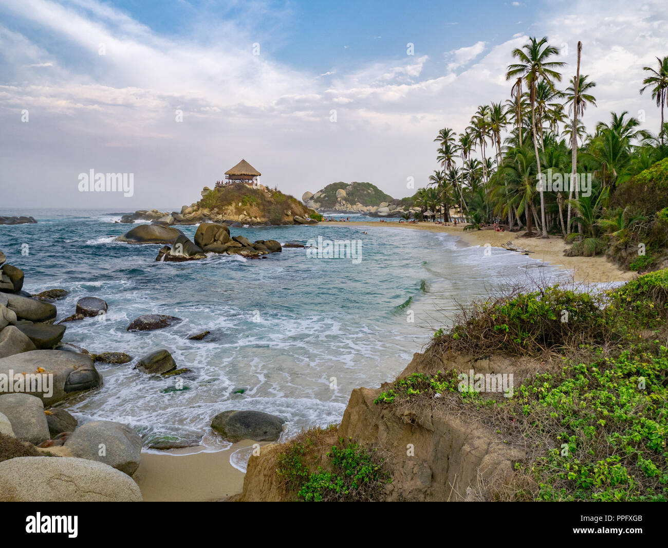 Beautiful Caribbean beach with palm trees in Tayrona National Park ...