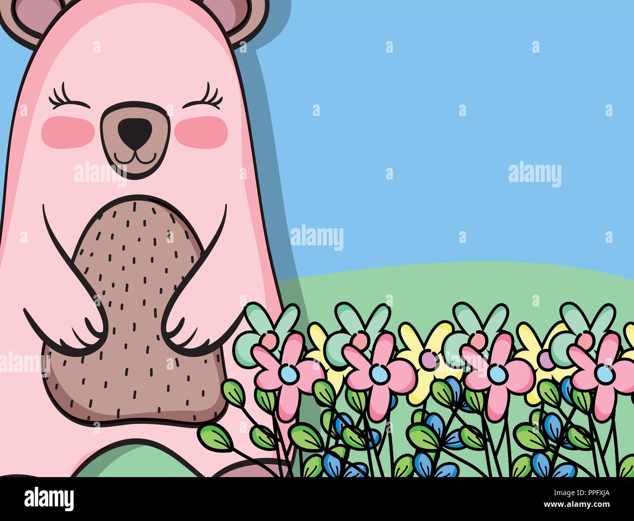 happy bear animal with flowers plants Stock Vector Image & Art - Alamy
