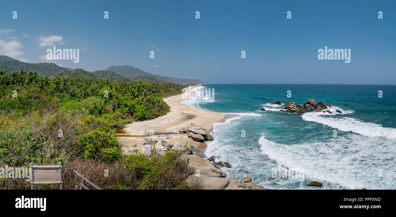 Beautiful lonely Caribbean beach with palm trees in Tayrona National ...