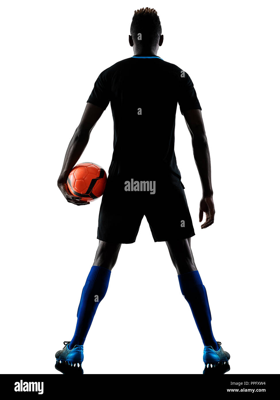 one african soccer player man playing in studio isolated on white ...