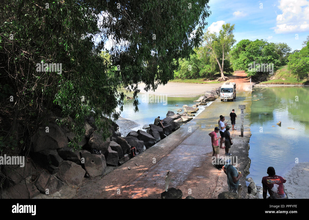 Fishemen fishing in the crocodile infested East Alligator River at ...