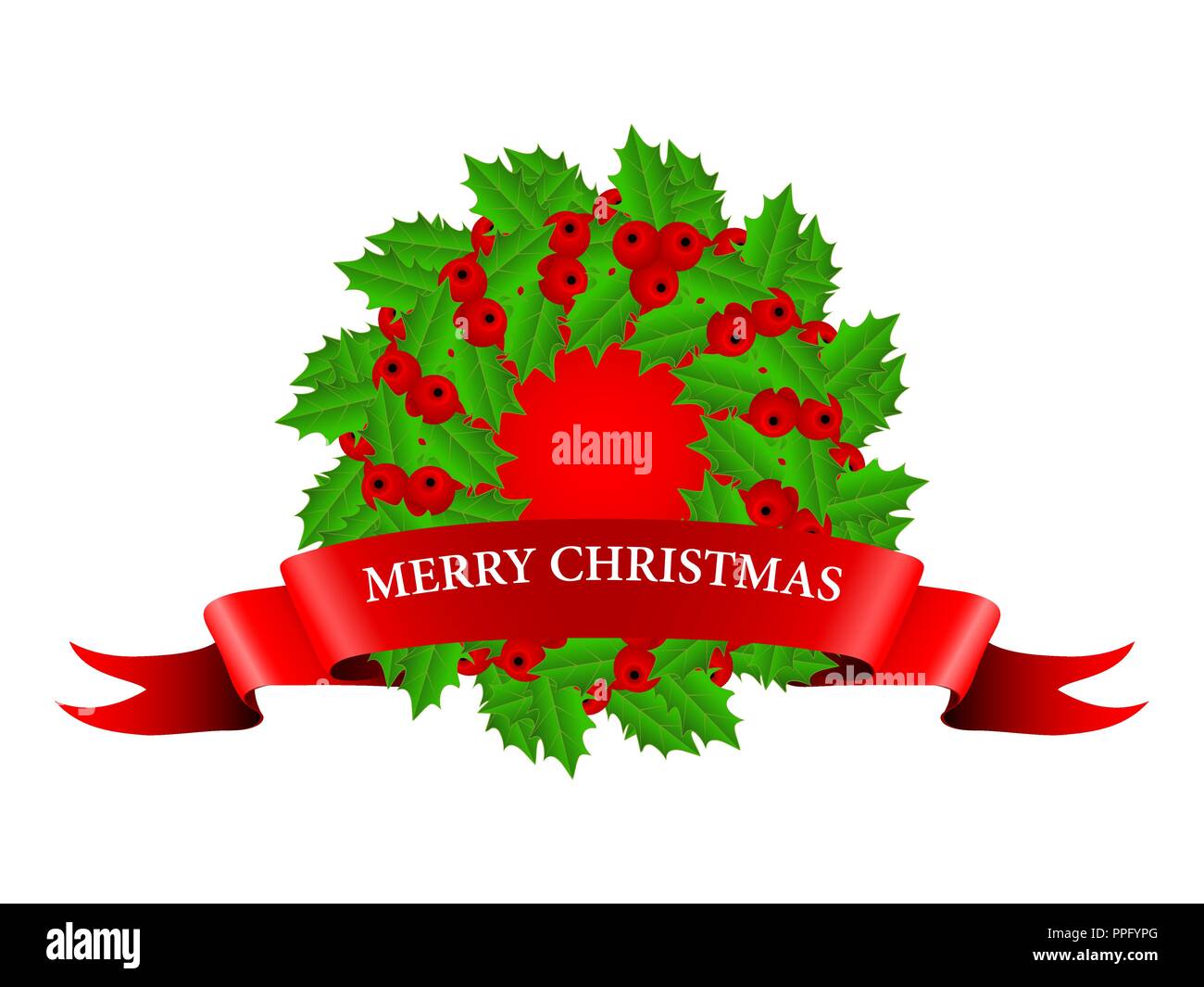 round banner with holly and red ribbon Stock Vector Image & Art - Alamy