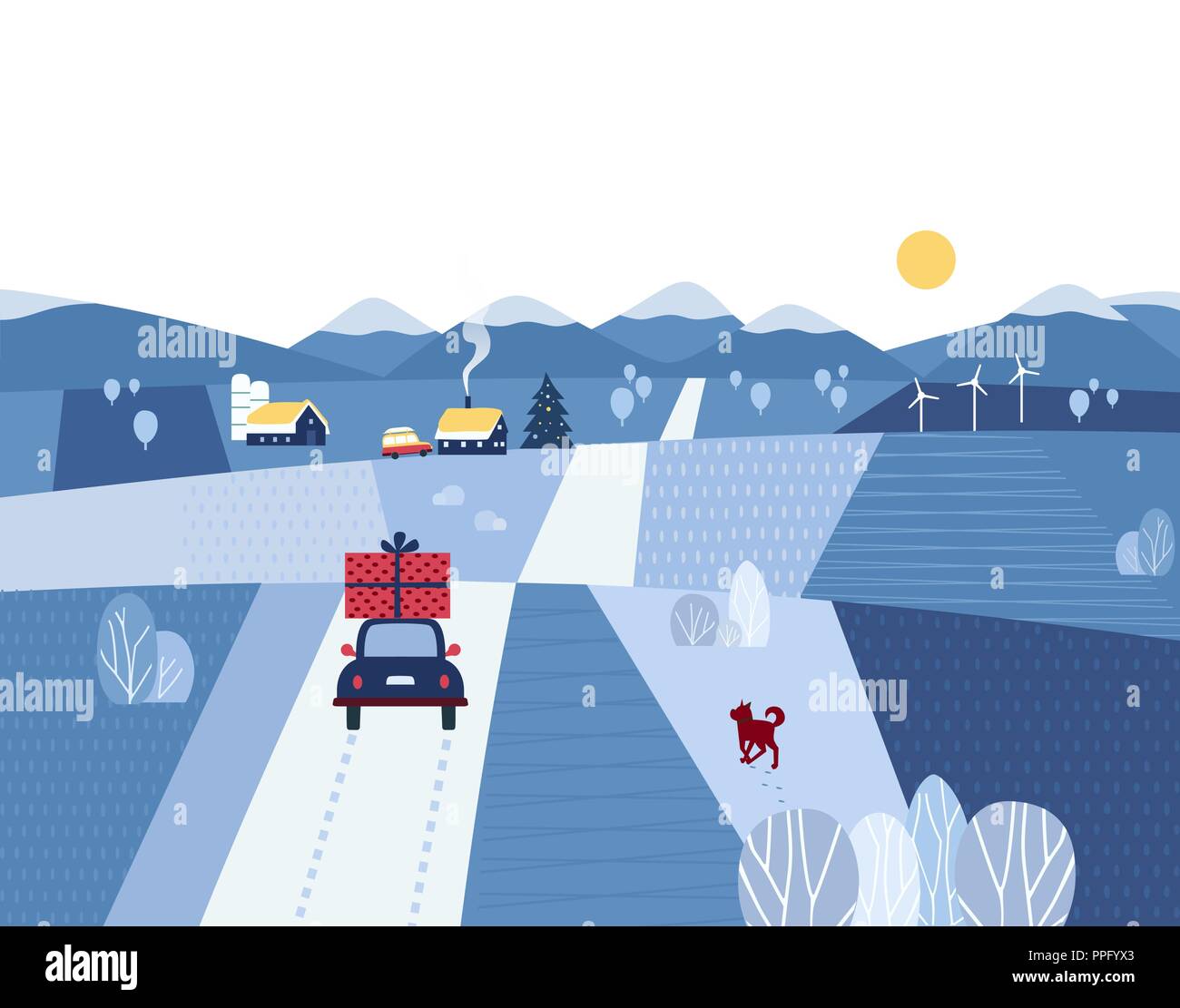 Winter car scene Stock Vector Images - Alamy