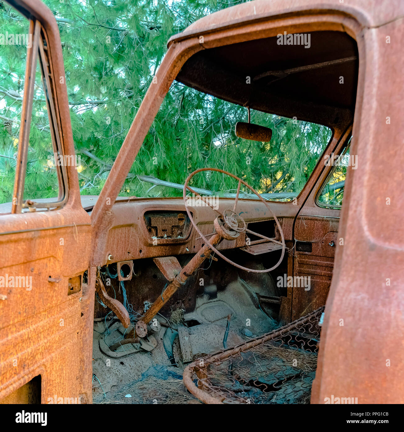 Dirty and rusty interior of an abandoned vehicle Stock Photo - Alamy