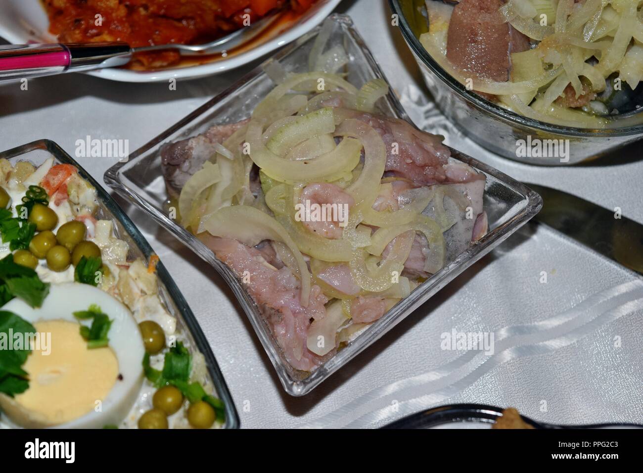 Pickled herring on the Christmas table, polish traditional food Stock ...