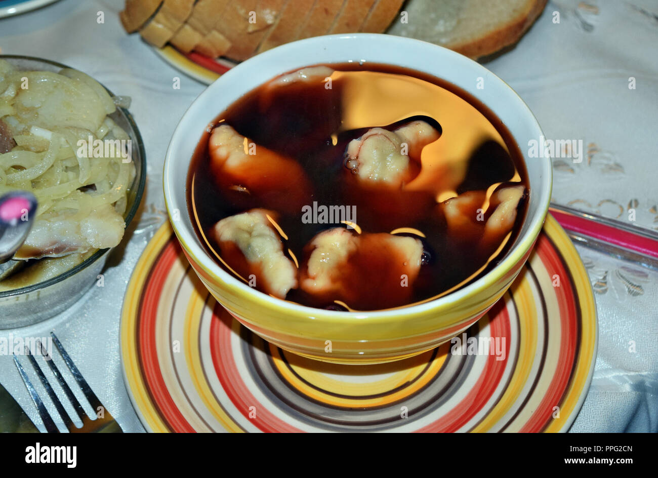 Polish traditional beetroot with dumplings on the Christmas table Stock ...
