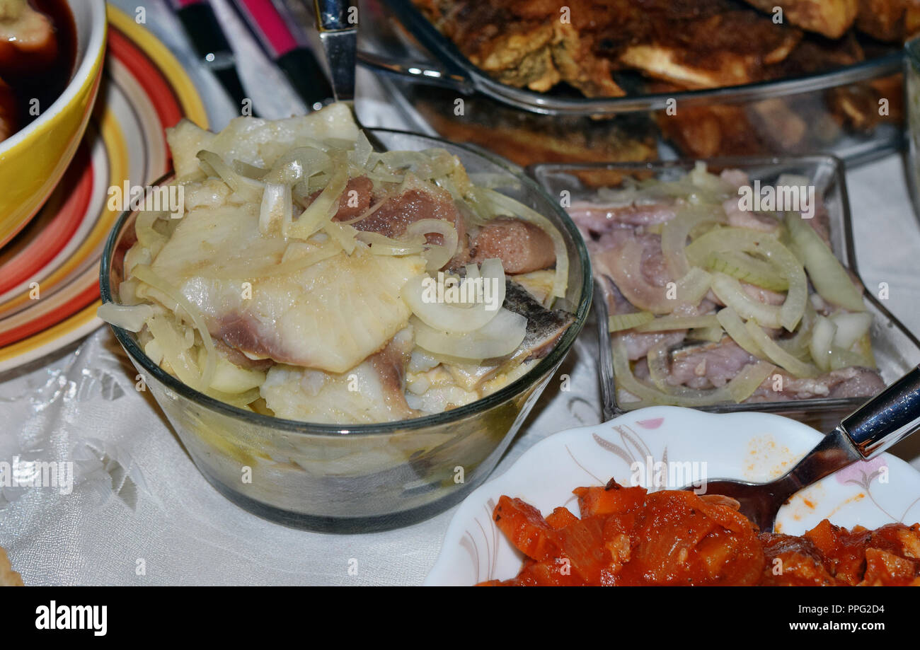 Pickled herring on the Christmas table, polish traditional food Stock ...