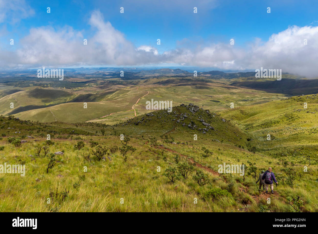 A hikers climbs the slopes of Mt Inyangani in Zimbabwe's Rhodes Nyanga ...