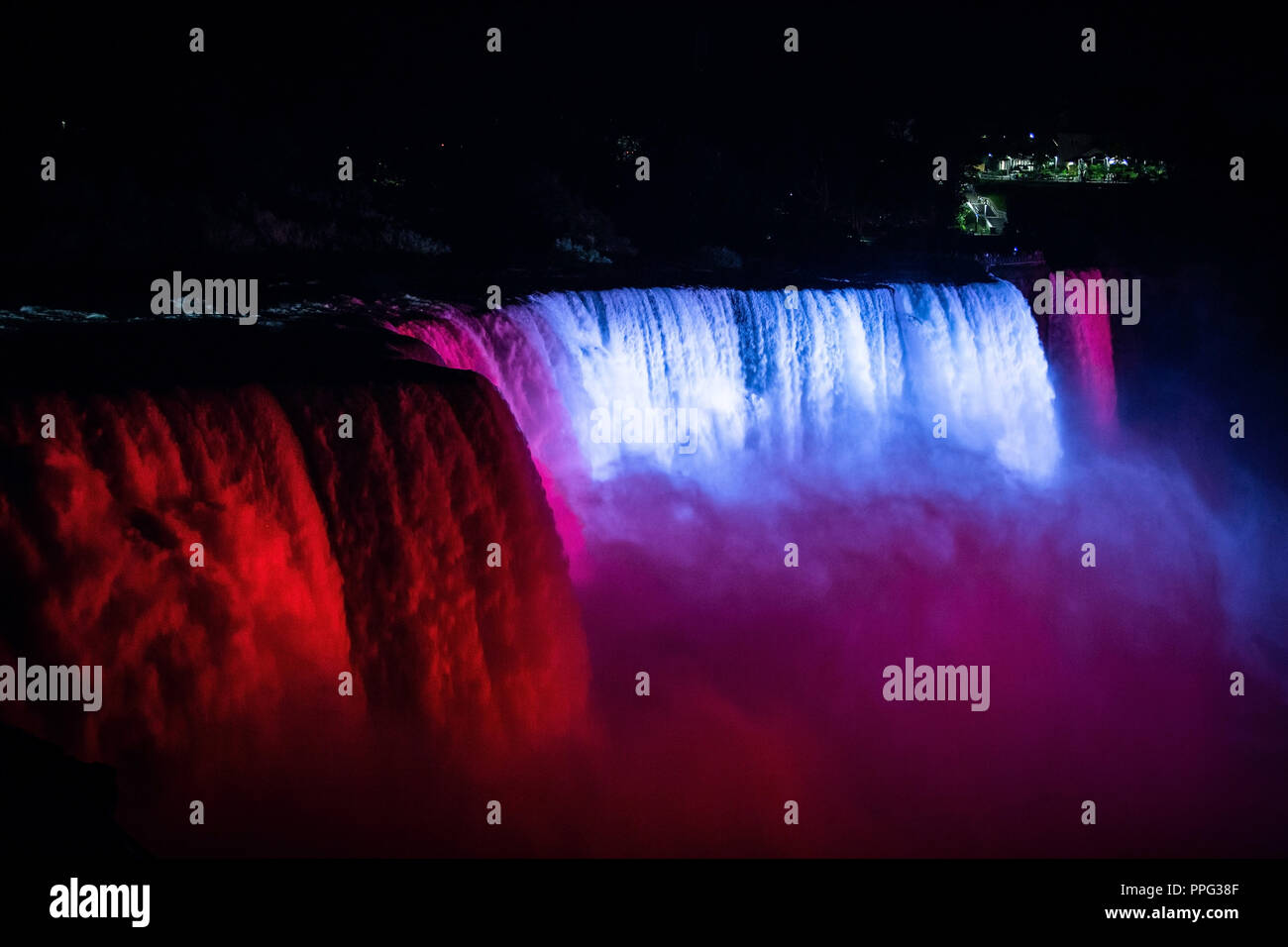NIagara falls illuminated with color lights at night view Stock Photo ...