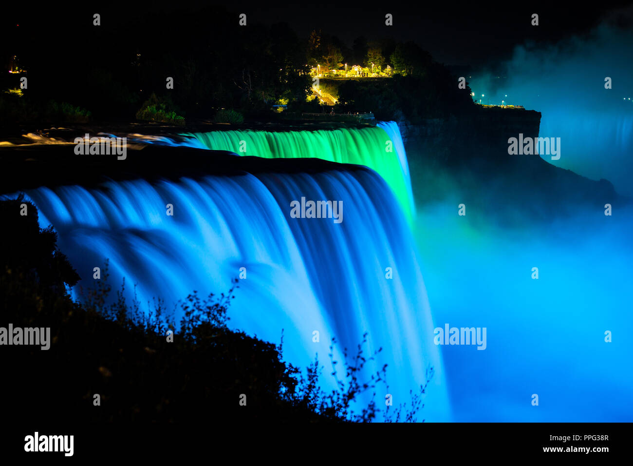 NIagara falls illuminated with color lights at night view Stock Photo ...