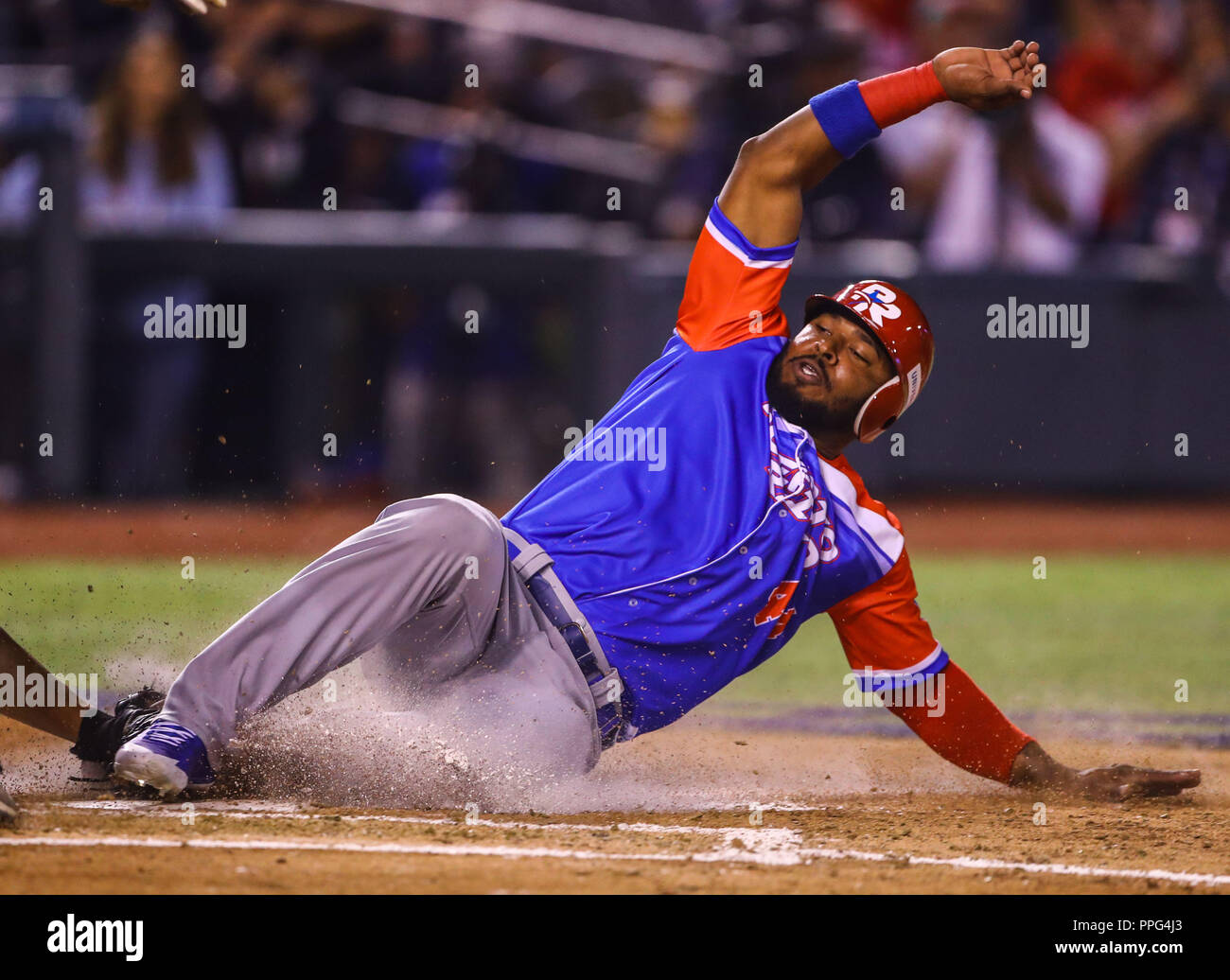 Jhonny Monell of Criollos de Caguas of Puerto Rico in a sweep at home ...