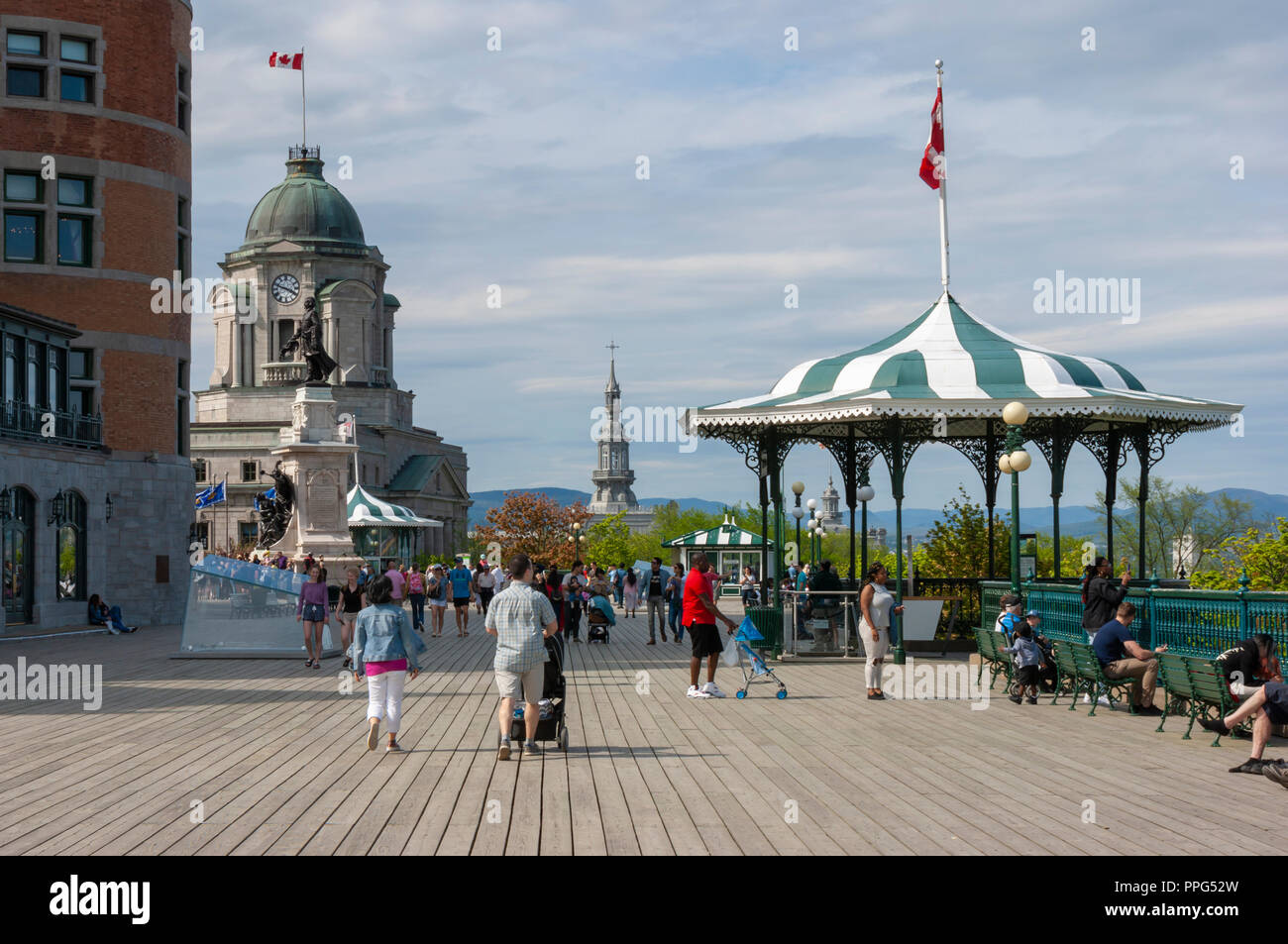 Tourists enjoying a stroll on the wooden boardwalk of the Dufferin ...