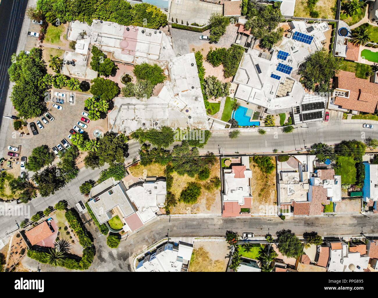 Aerial view of Boulevard Morelos, houses, neighborhood and residential ...