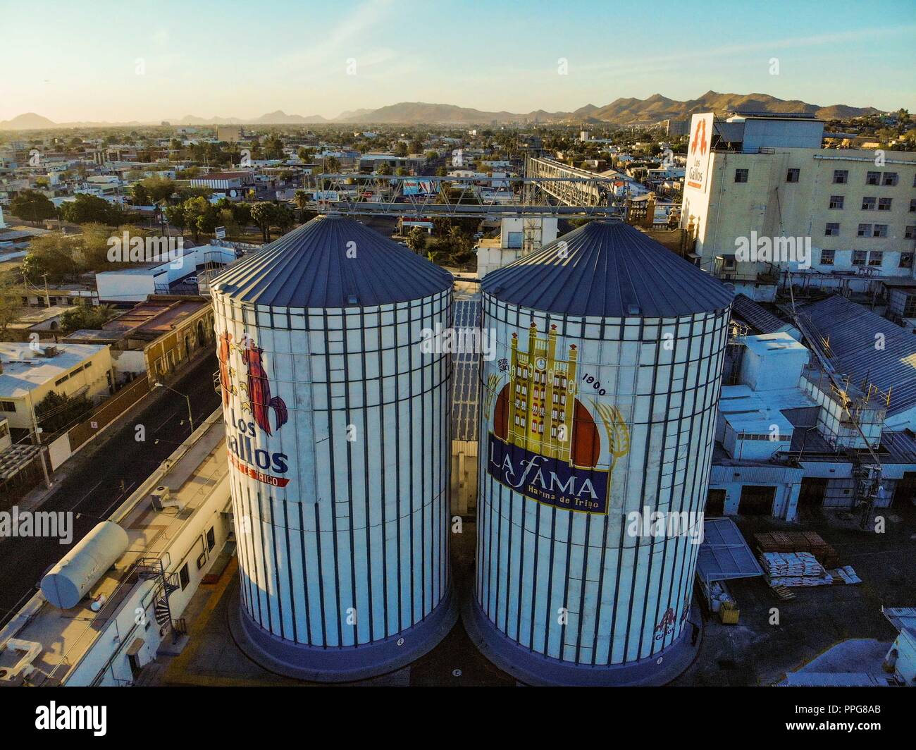 Aerial view of structure or towers of the Flour Mill La Fama. Flour ...