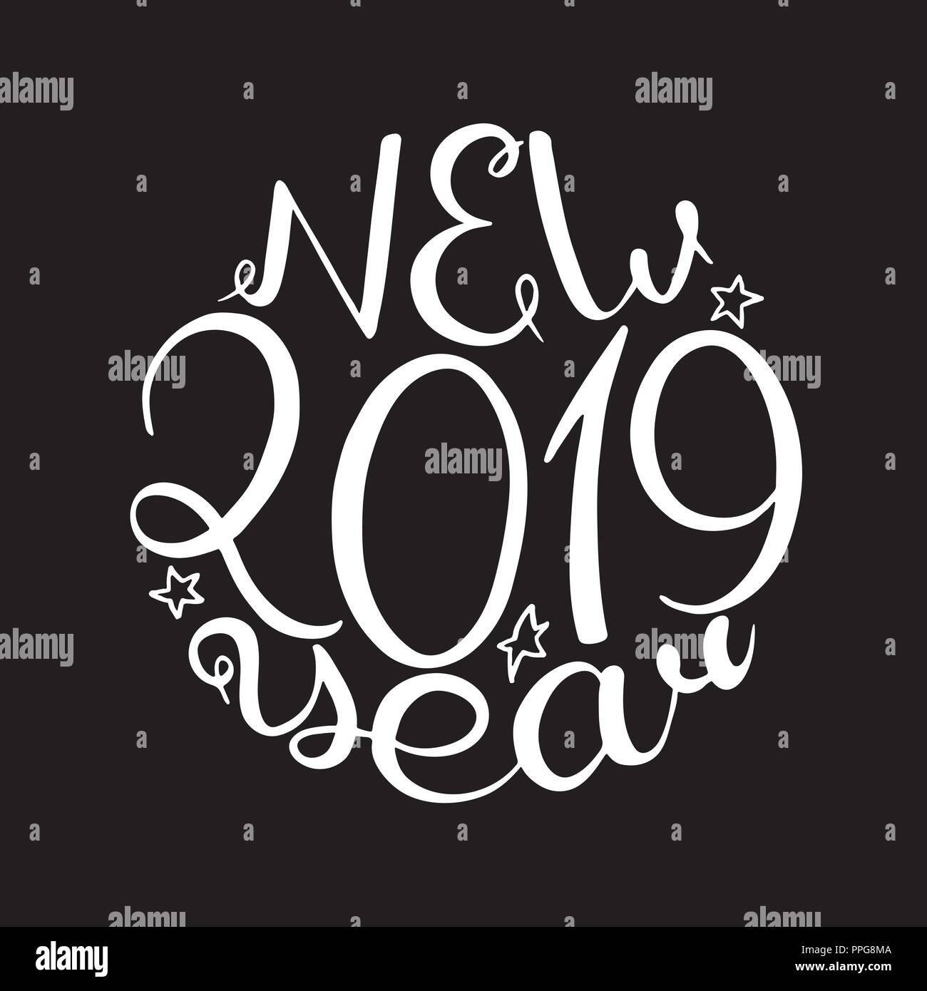 2019 New Year. Calligraphic inscription. Vector illustration Black ...