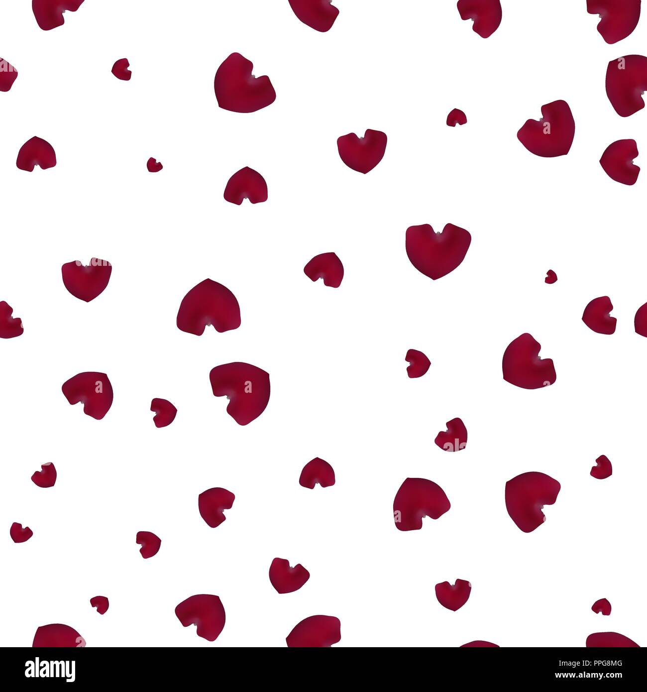 Red rose petals. Seamless pattern background. The shape of a heart ...