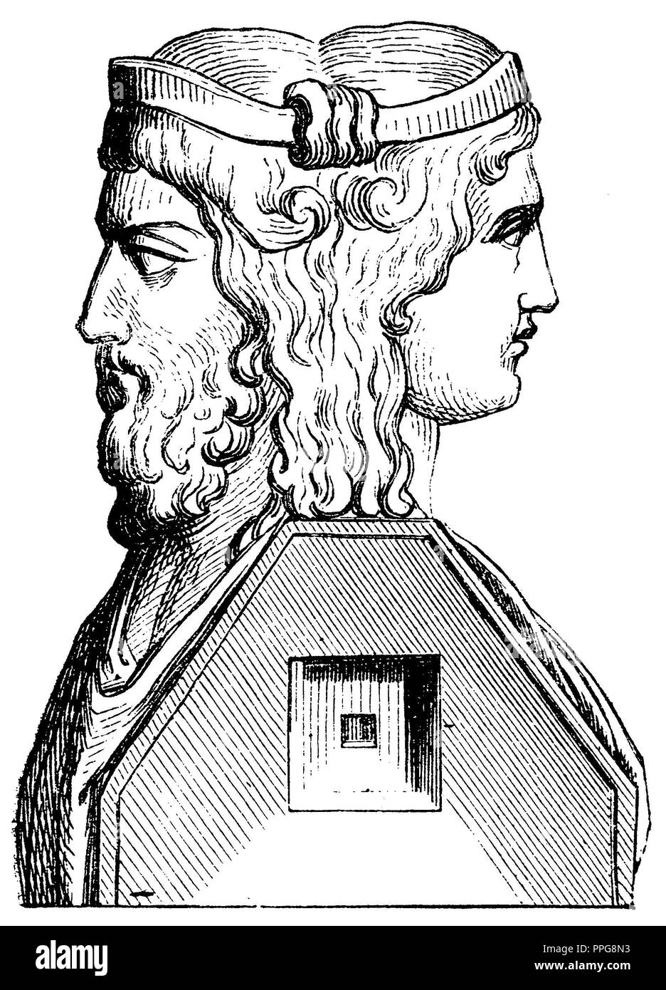 Janus bust, Janus-headed, anonym 1867 Stock Photo - Alamy