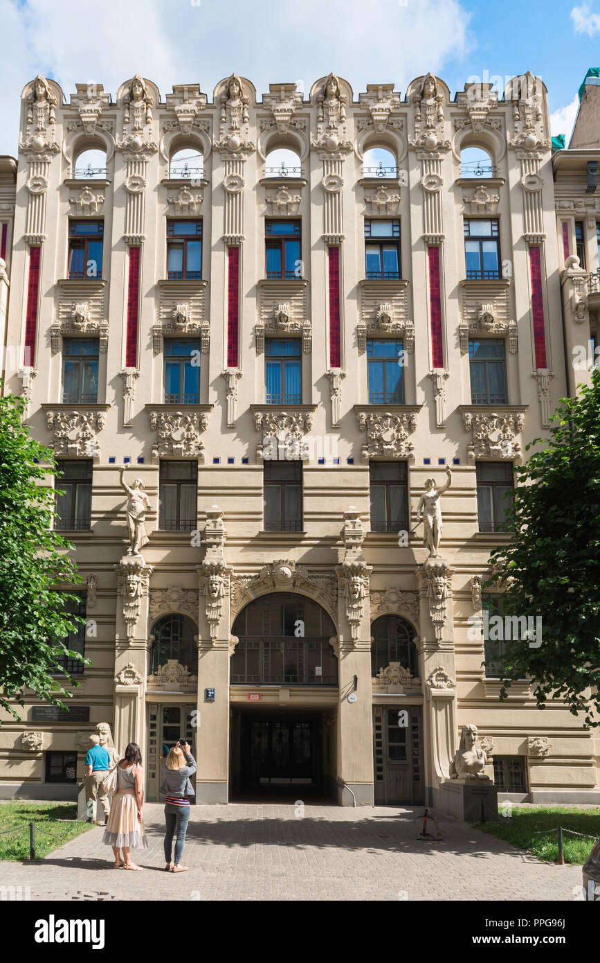 Riga architecture, facade of a Jugendstil style building designed by ...