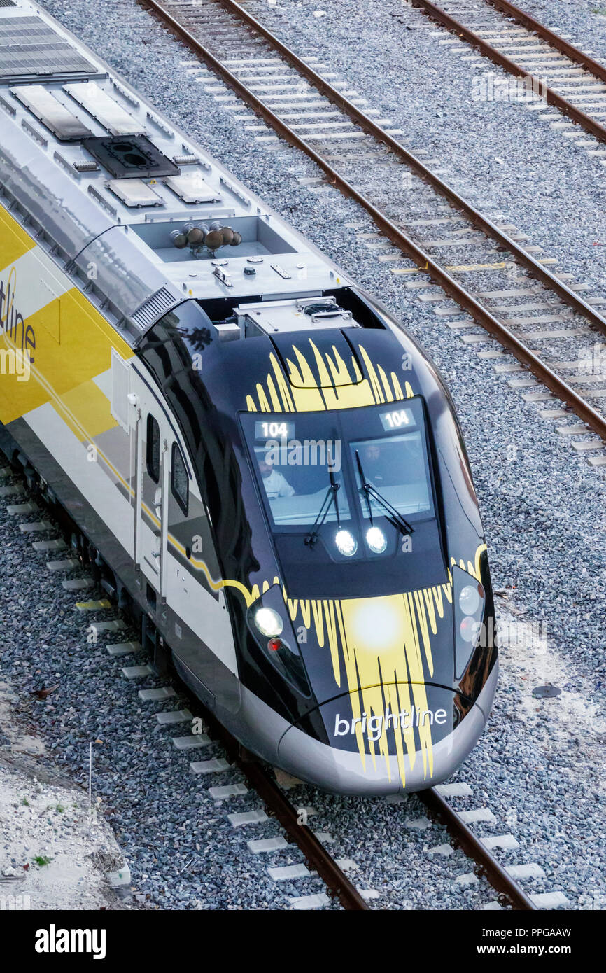 West Palm Beach Florida,Brightline passenger train,overhead view ...