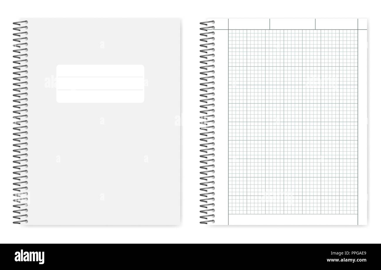 Wire Bound Quad Ruled Cross Section Notebook Realistic Vector Mockup