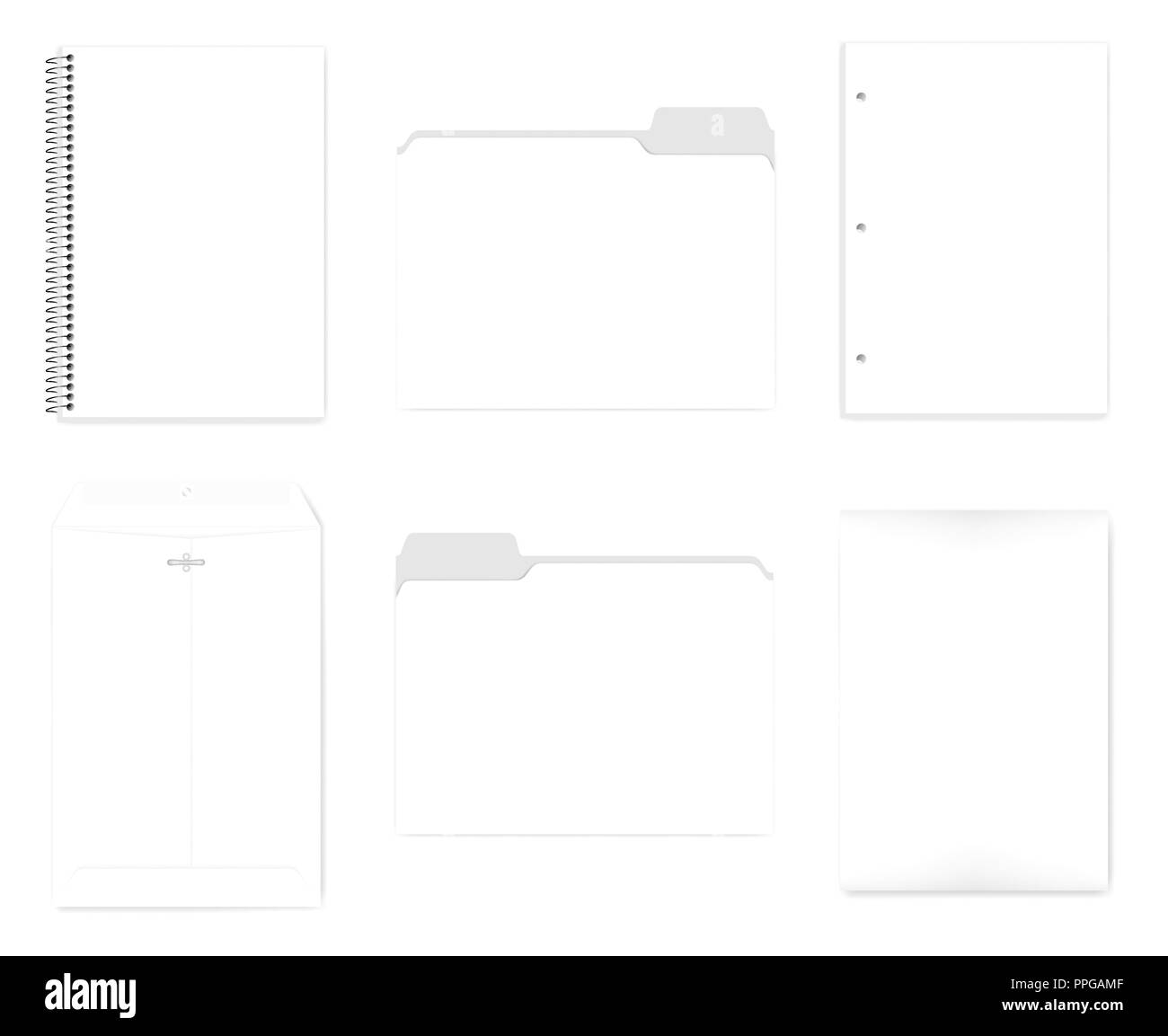 A4 set - wire bound notebook, file folders with cut tab, hole punched ...