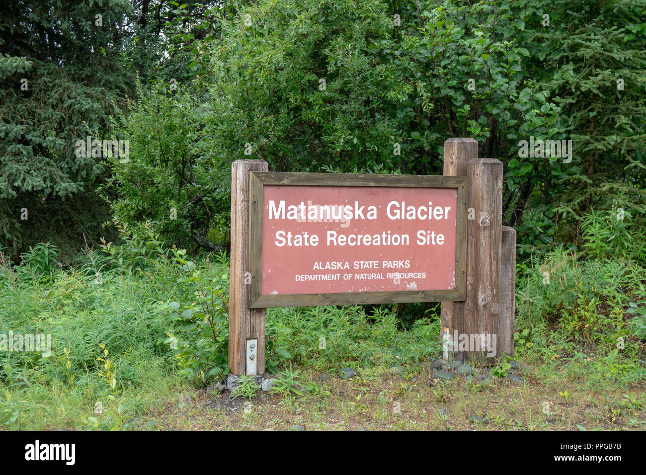 Sign for Matanuska Glacier State Recreation Site, an Alaska State Park ...